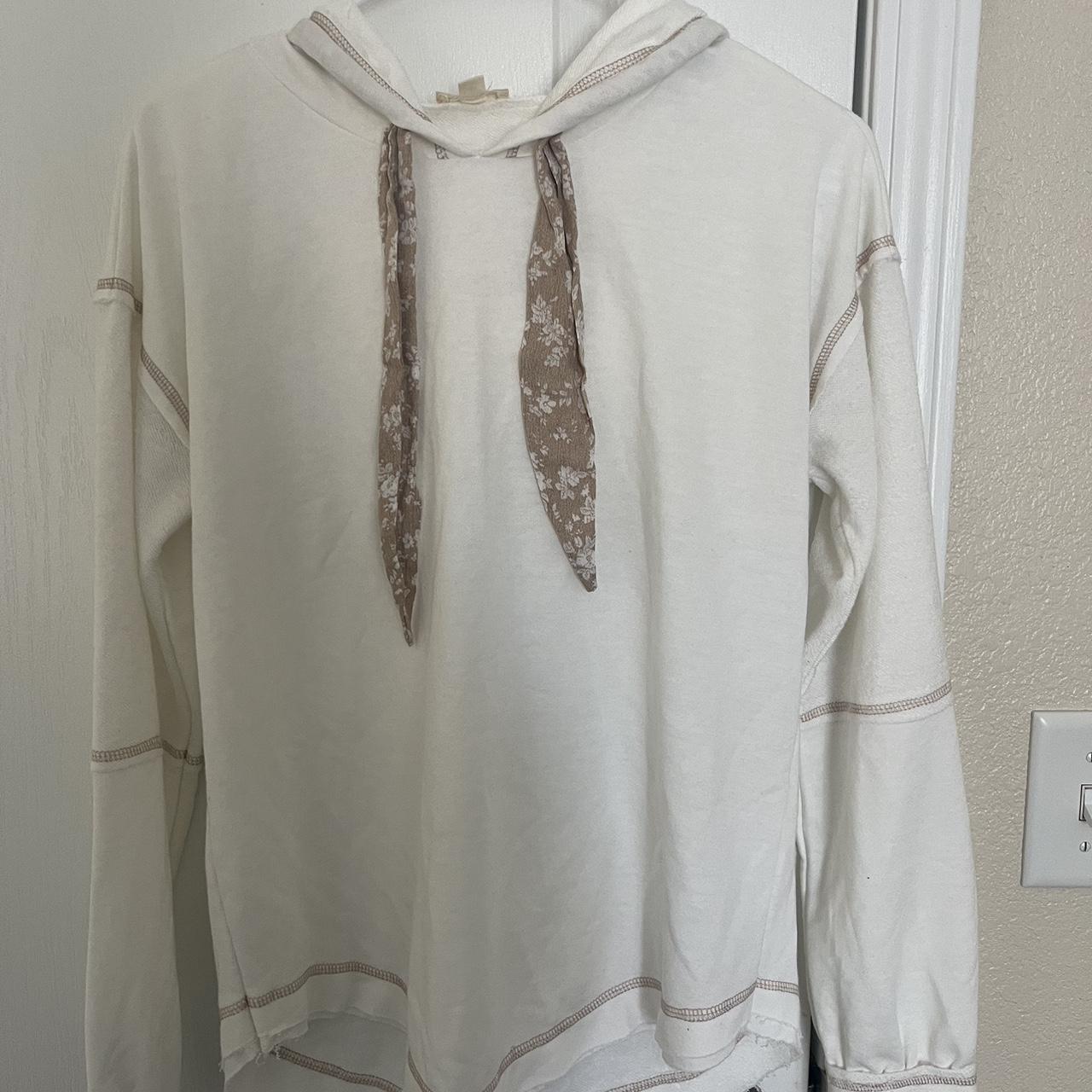 Perfect white hem and thread hoodie light material... | Depop