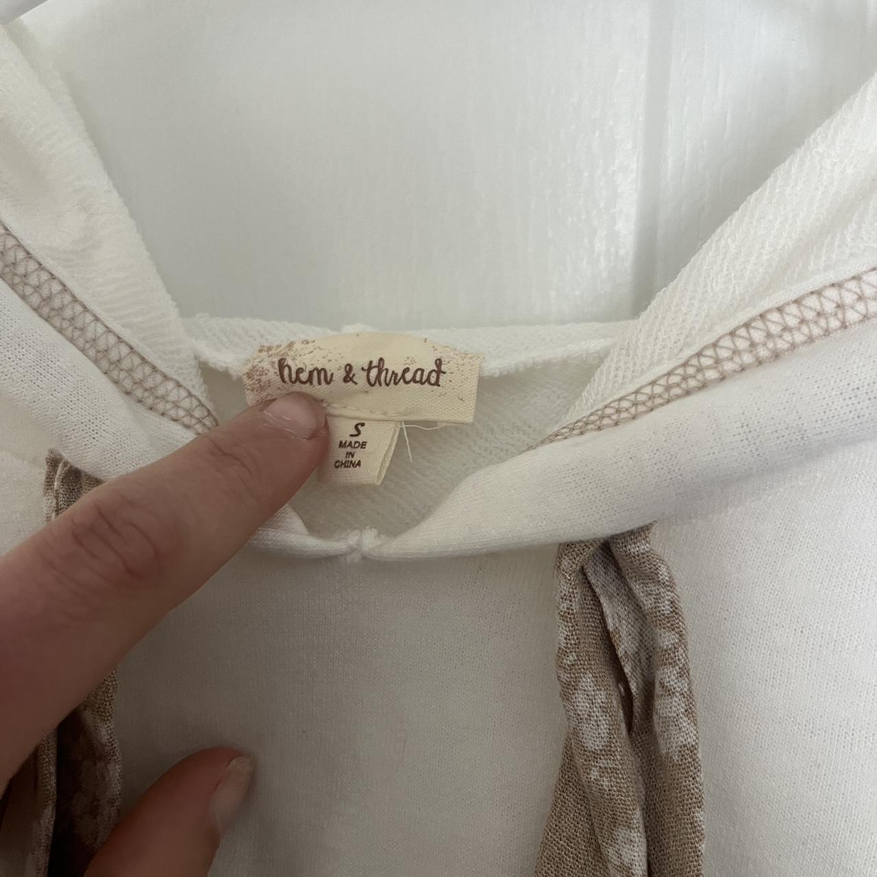 Perfect white hem and thread hoodie light material... | Depop