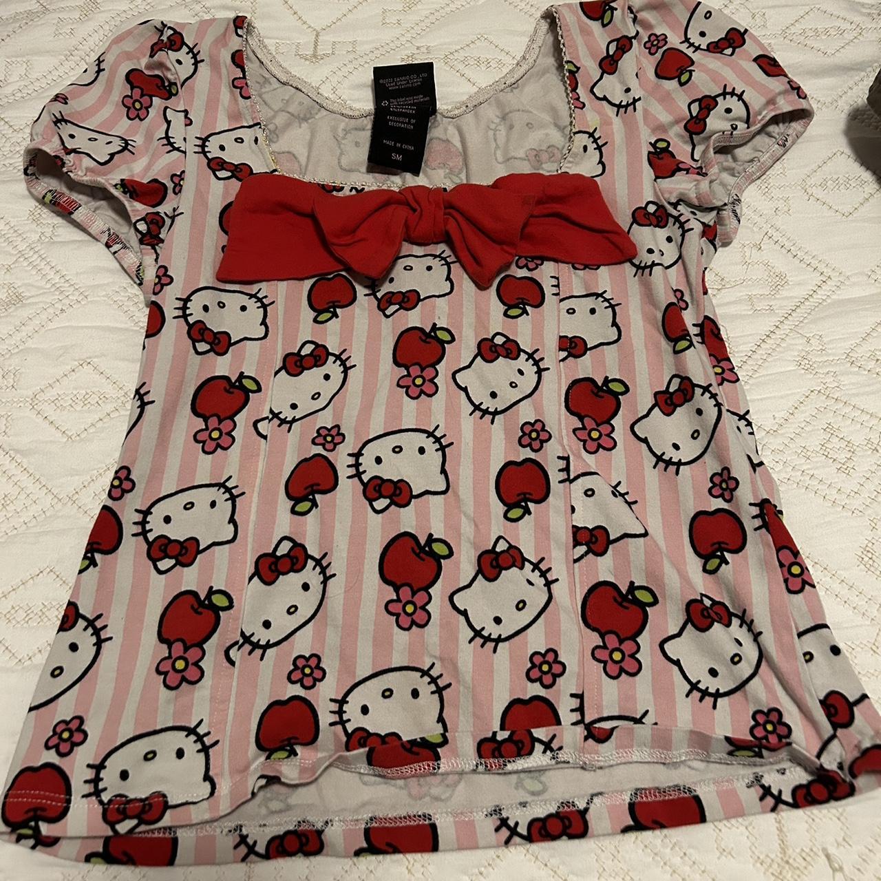 Hello Kitty pink,white, and red striped short sleeve... - Depop