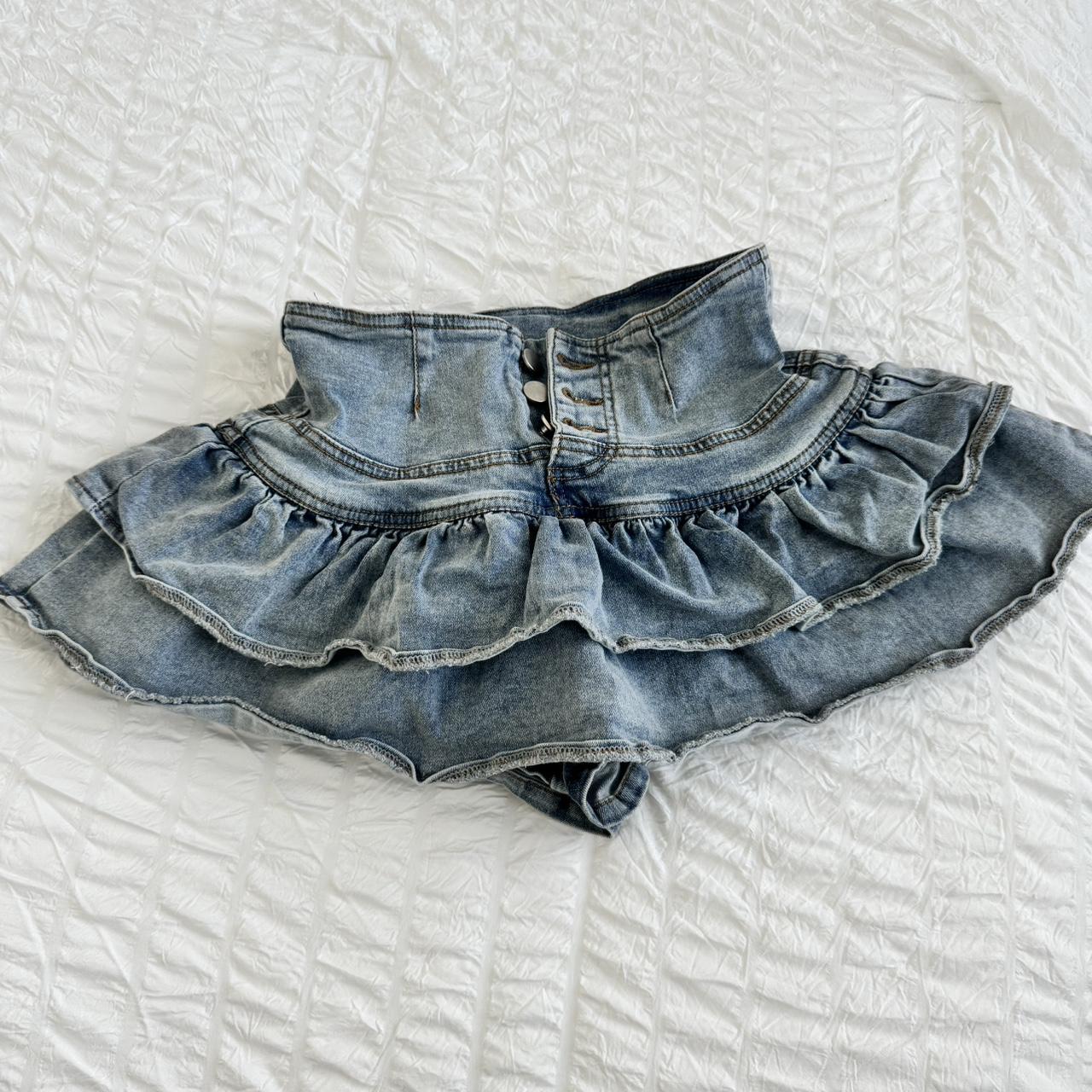 Blue denim ruffle shorts - perfect for a summer... - Depop