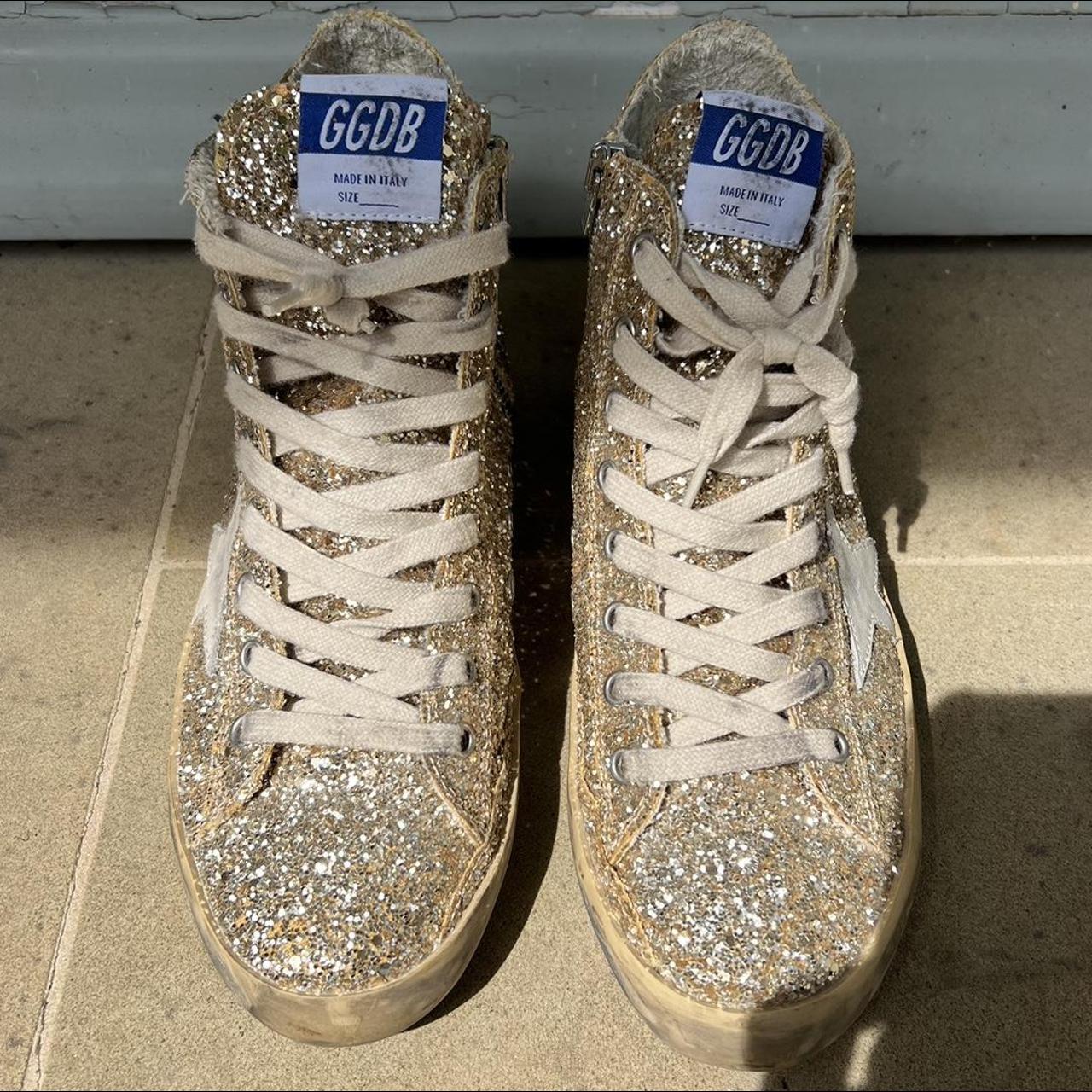 Golden Goose Women's Gold Trainers | Depop