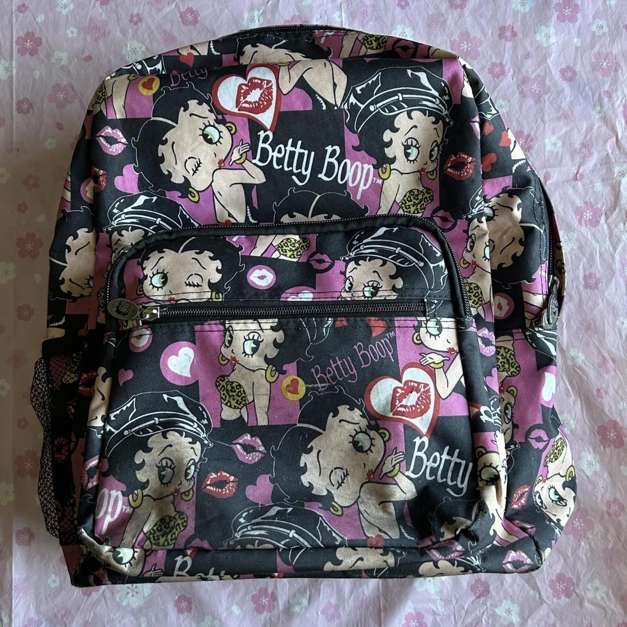 Betty Boop Backpack 16 inches Black Graphic All Over... - Depop