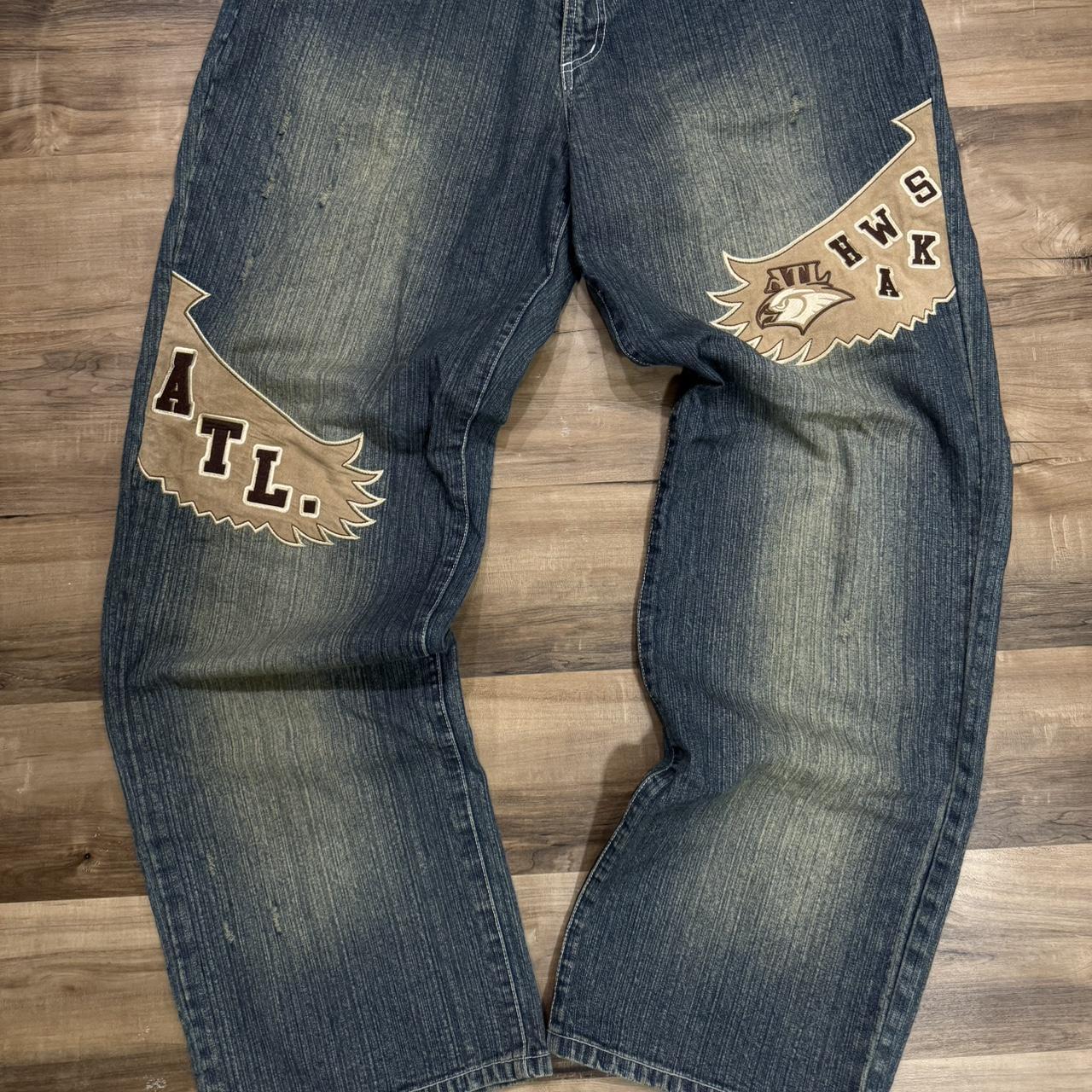 Y2K vintage NBA wide leg baggy Atlanta Hawks jeans.... - Depop