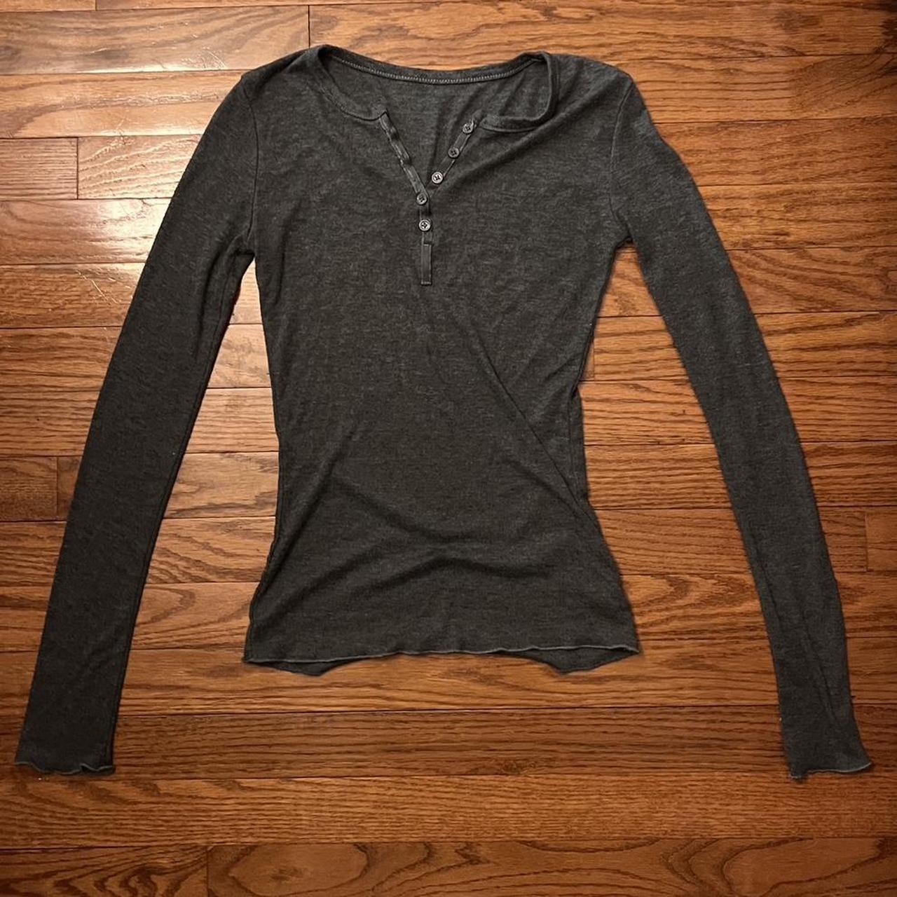 dark grey henley long sleeve rlly slimming and... - Depop
