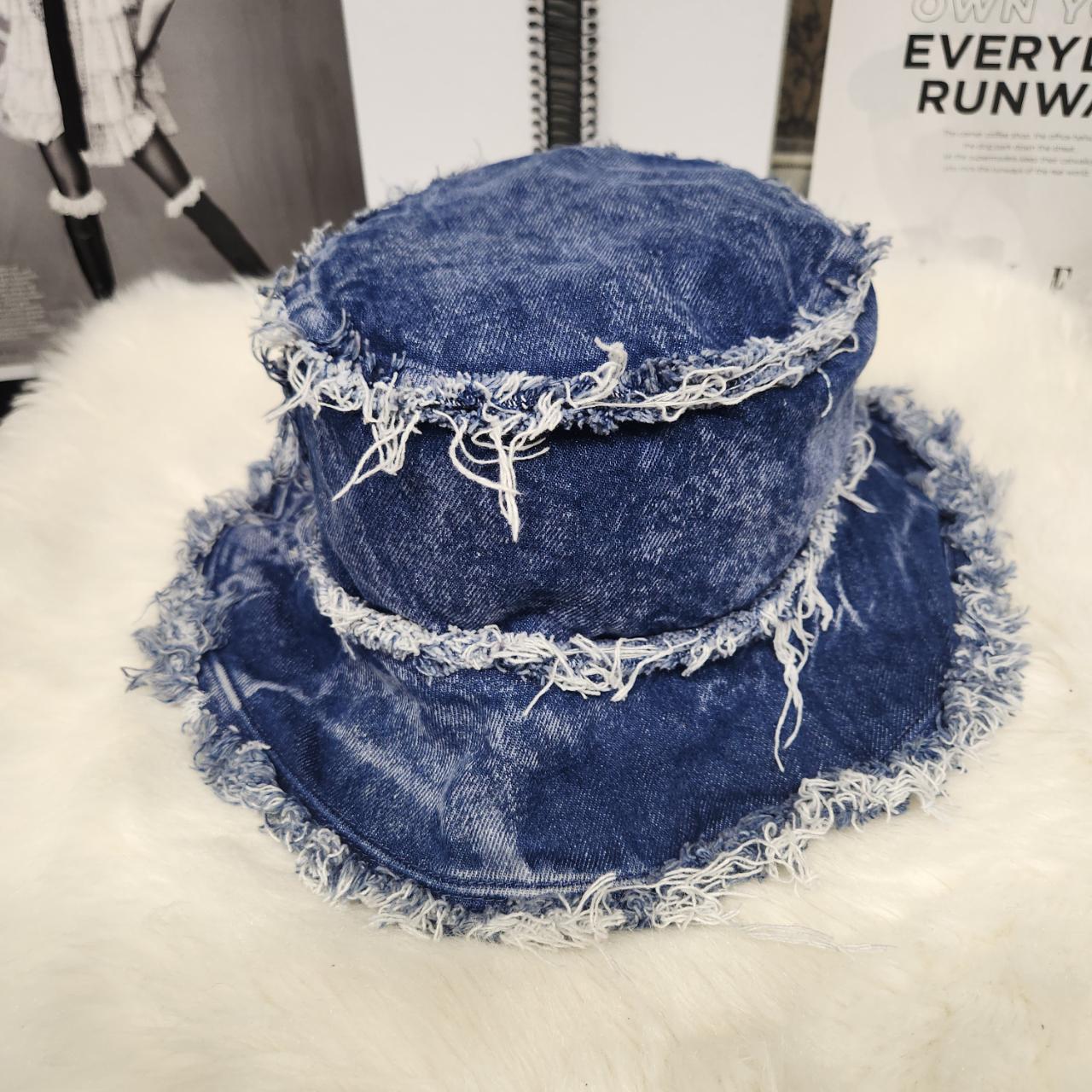 This distressed denim bucket hat is a must-have for... - Depop
