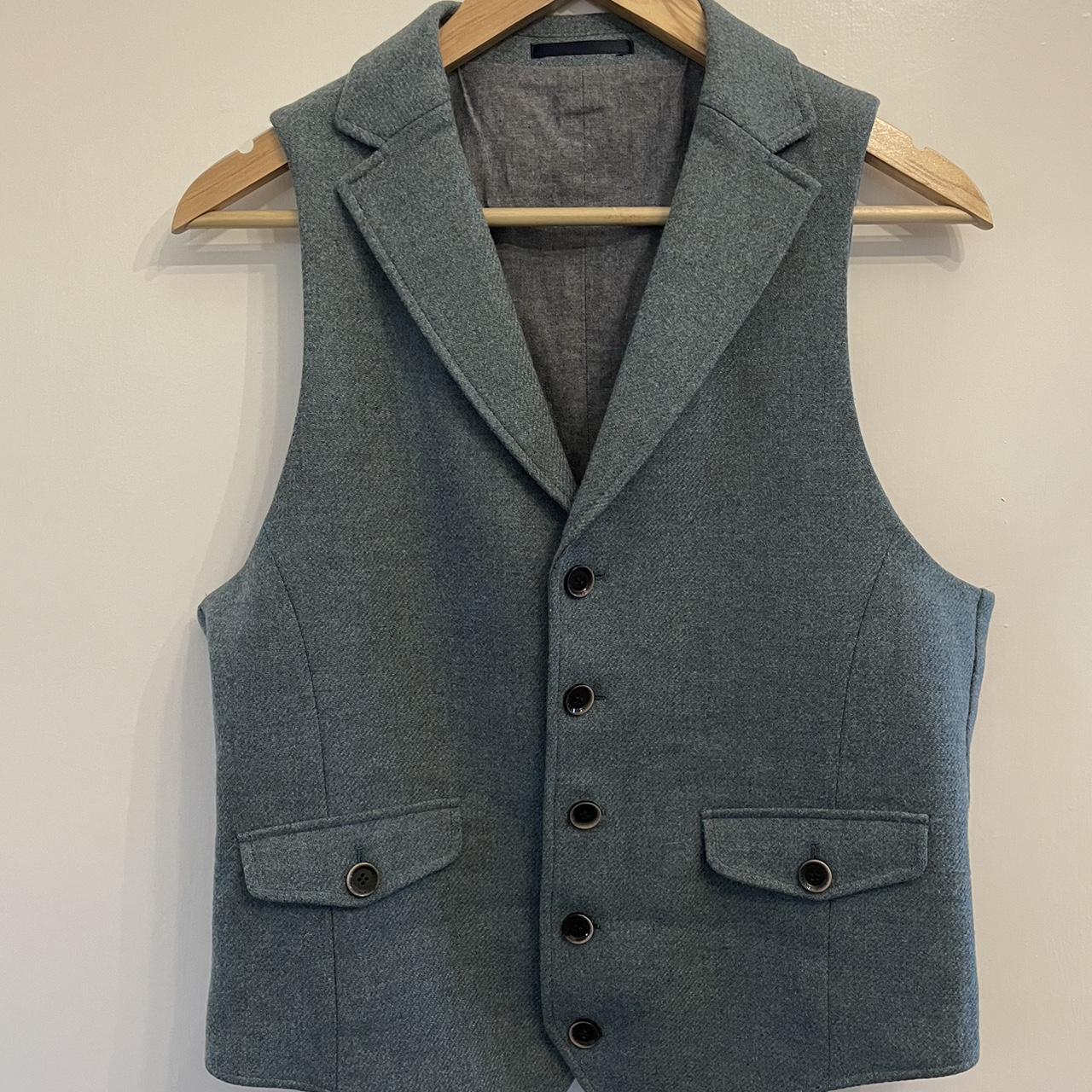 John Lewis, duck egg blue wool vest / waistcoat with... - Depop
