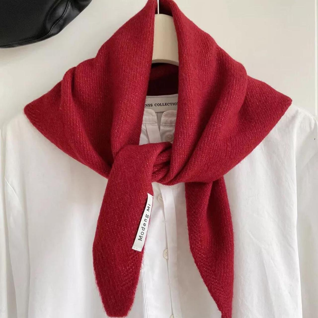 Red triangle knitted scarf / neckerchief. Brand... | Depop
