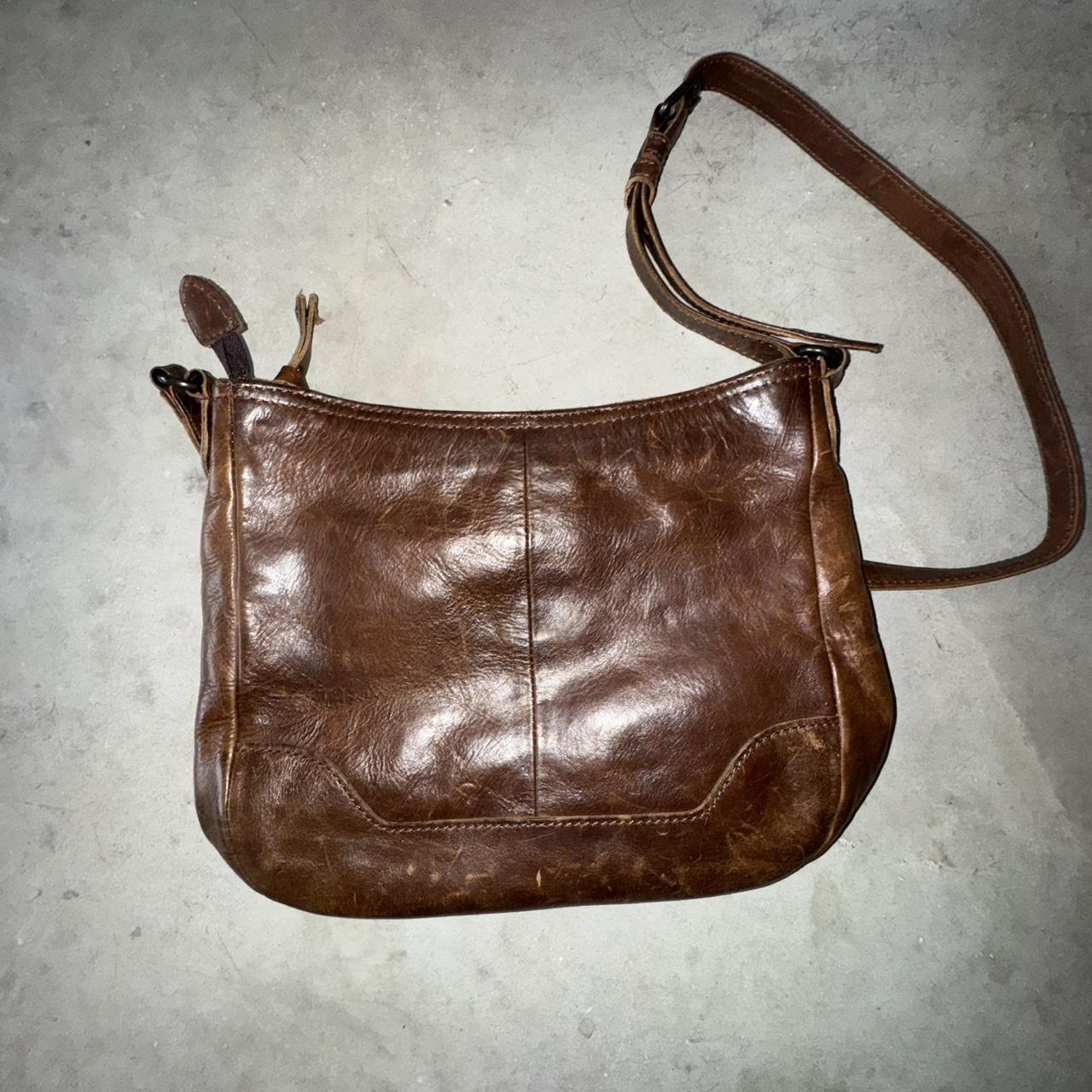 Frye Brown leather crossbody bag with a boho vibe... - Depop