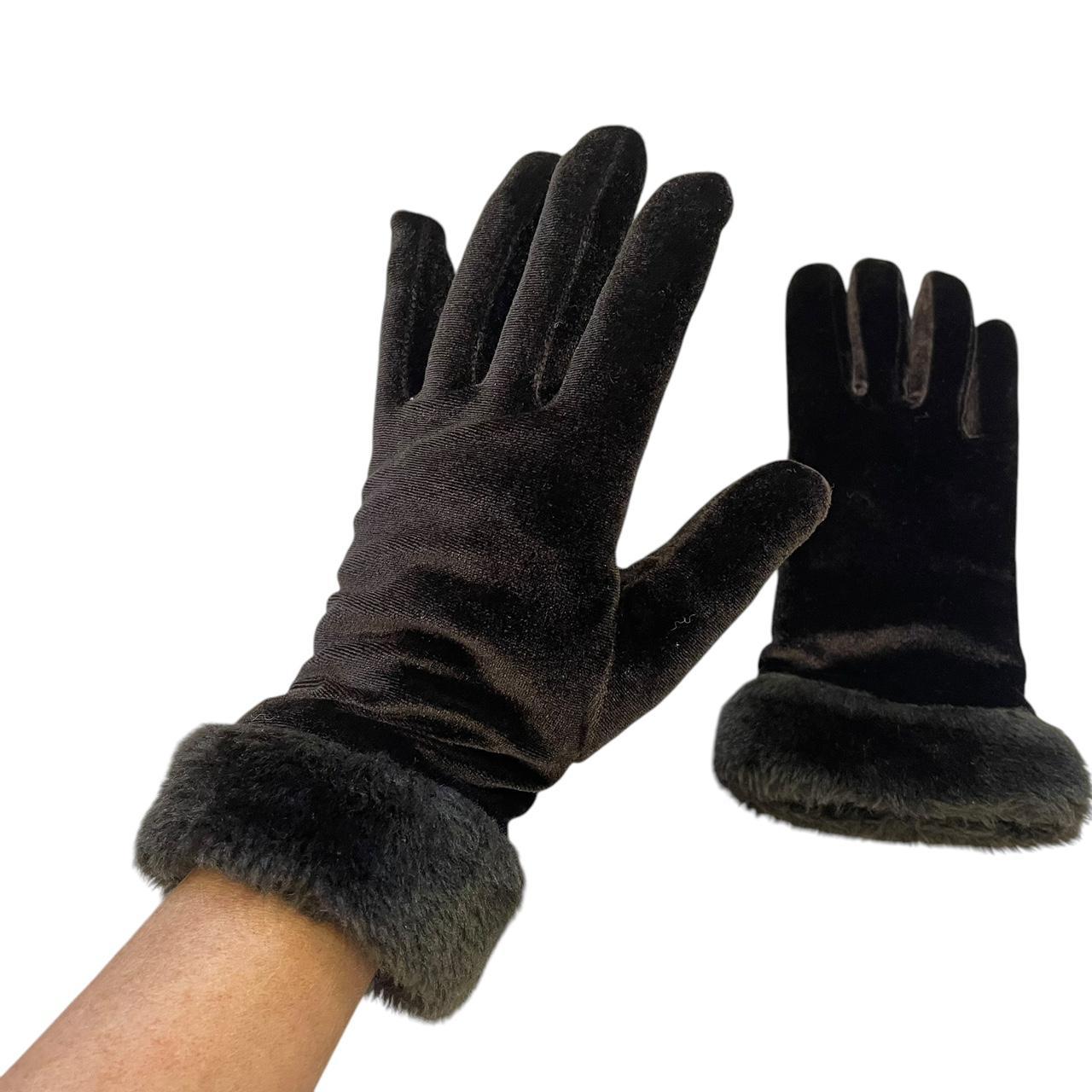 Vintage velvet faux fur gloves Women’s one size... - Depop