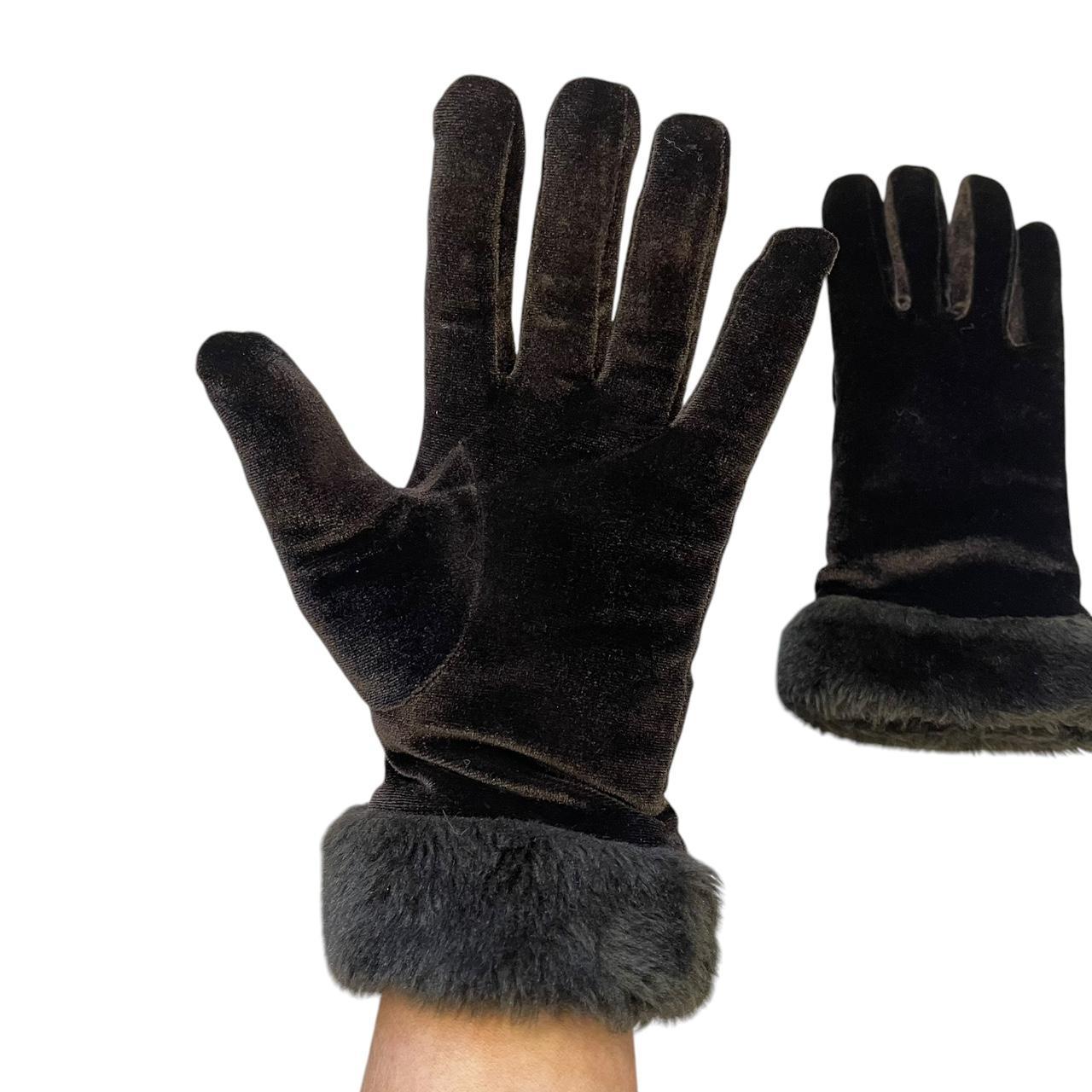 Vintage velvet faux fur gloves Women’s one size... - Depop