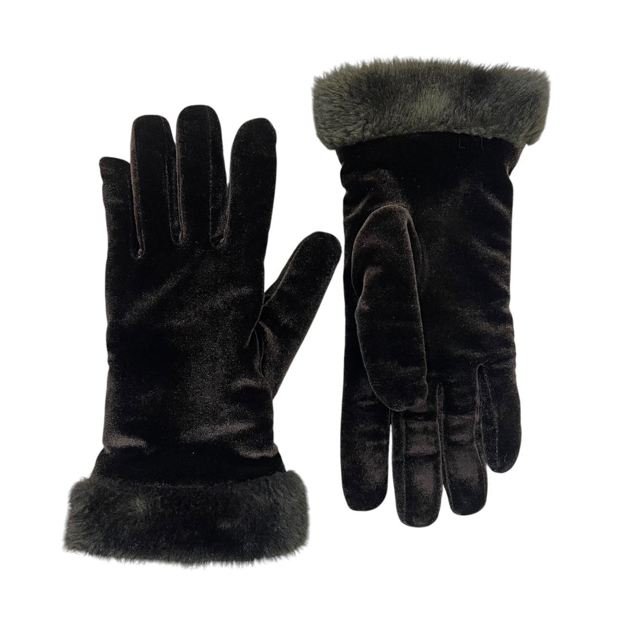 Vintage velvet faux fur gloves Women’s one size... - Depop