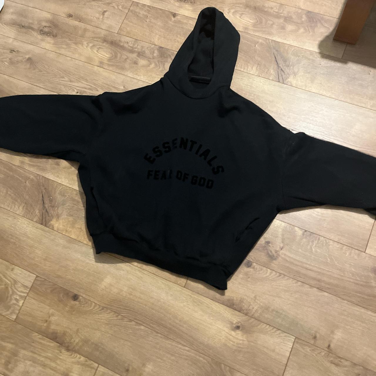 Large Essentials Jet Black Hoodie Excellent... - Depop