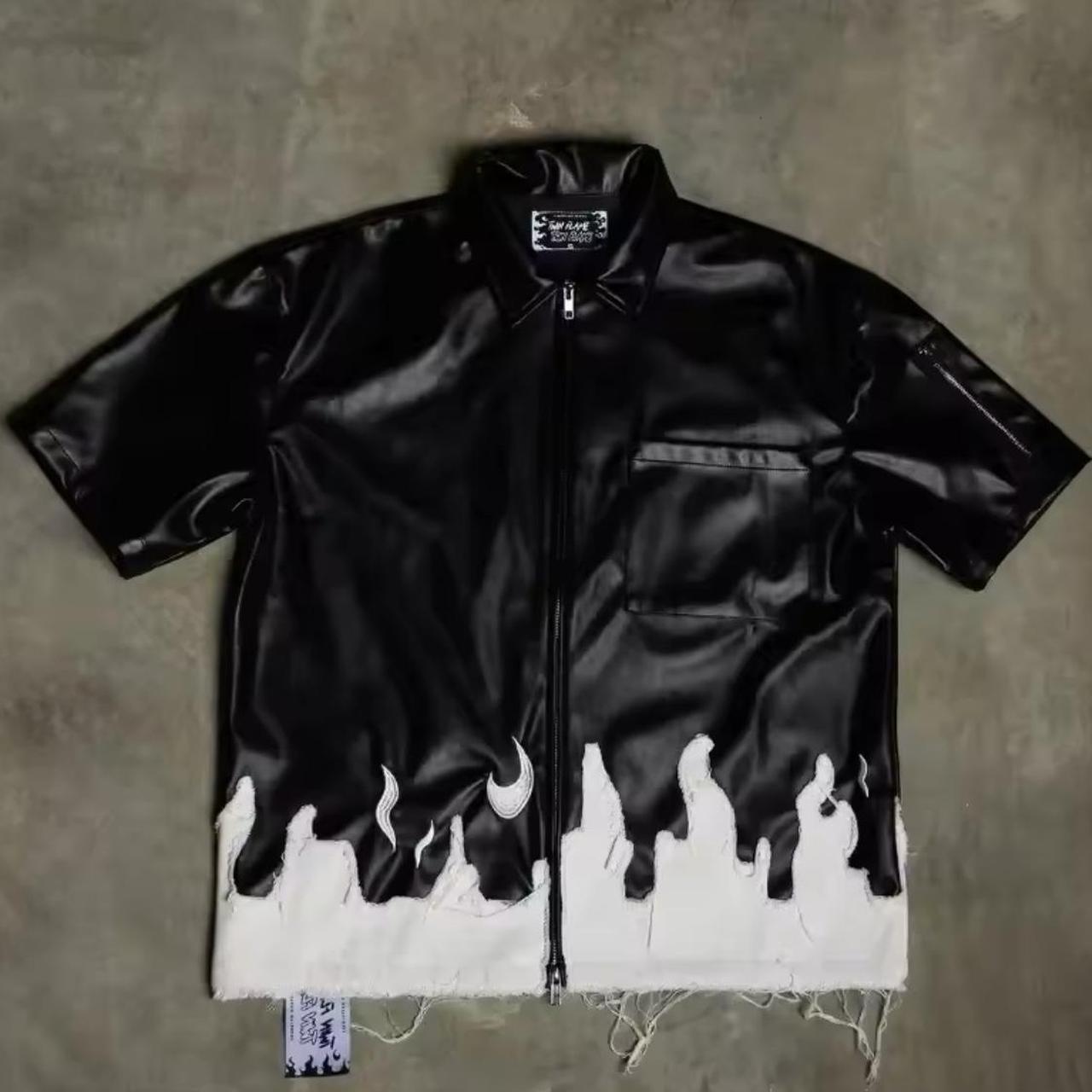 Black and white flame leather jacket Comes in all... | Depop