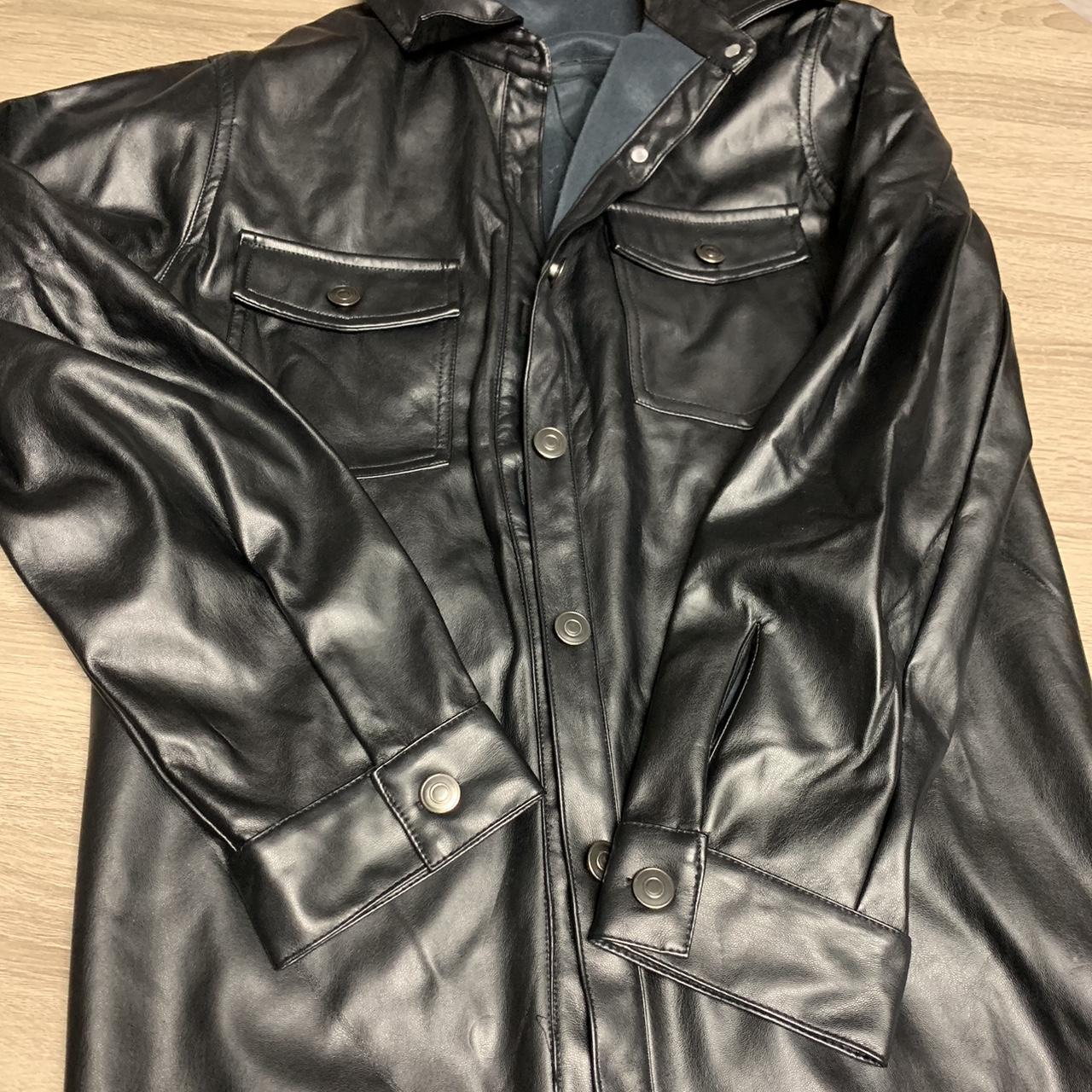 Faux leather long shirt jacket size small - Depop