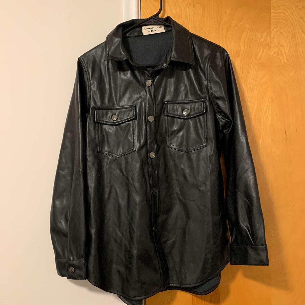 Faux leather long shirt jacket size small - Depop