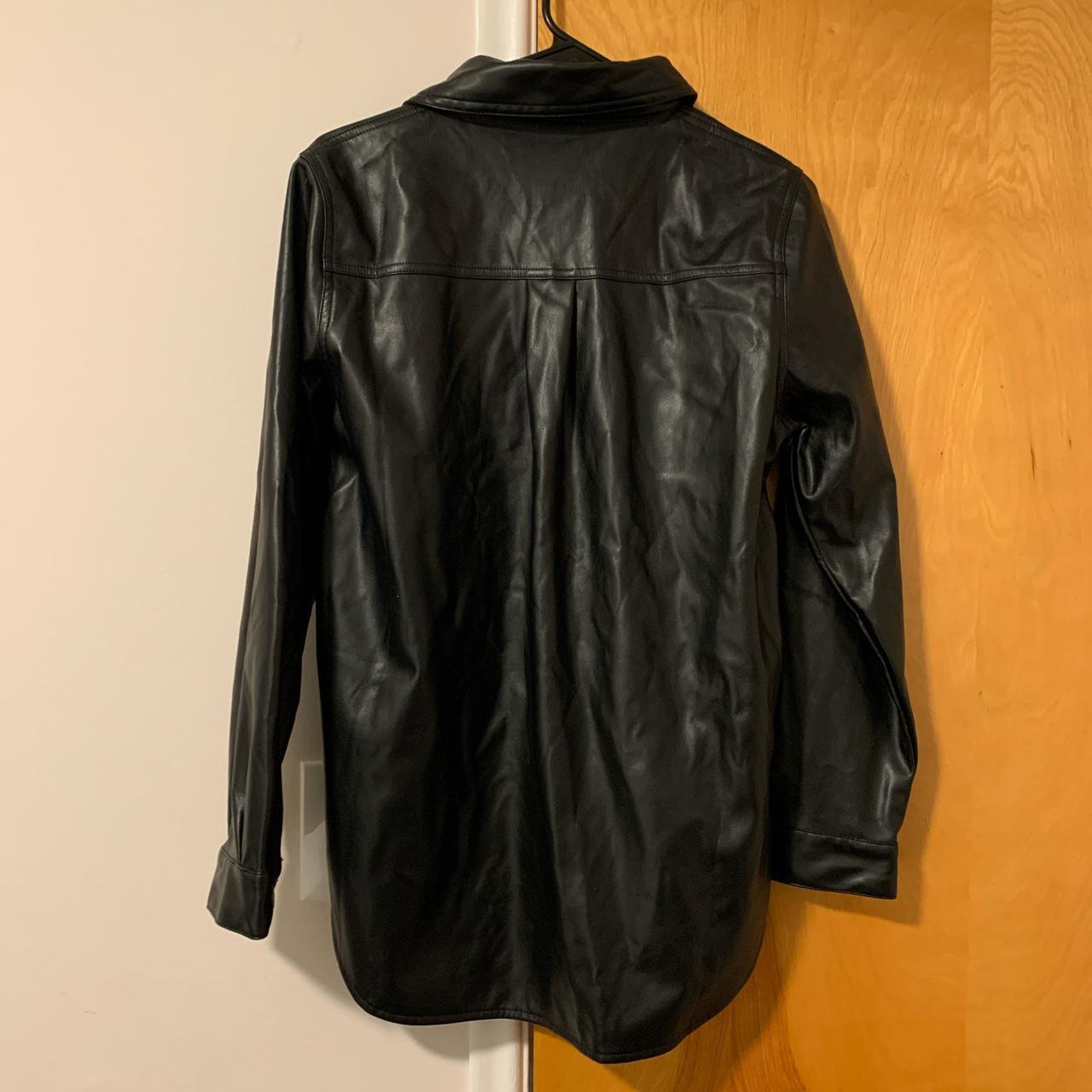 Faux leather long shirt jacket size small - Depop