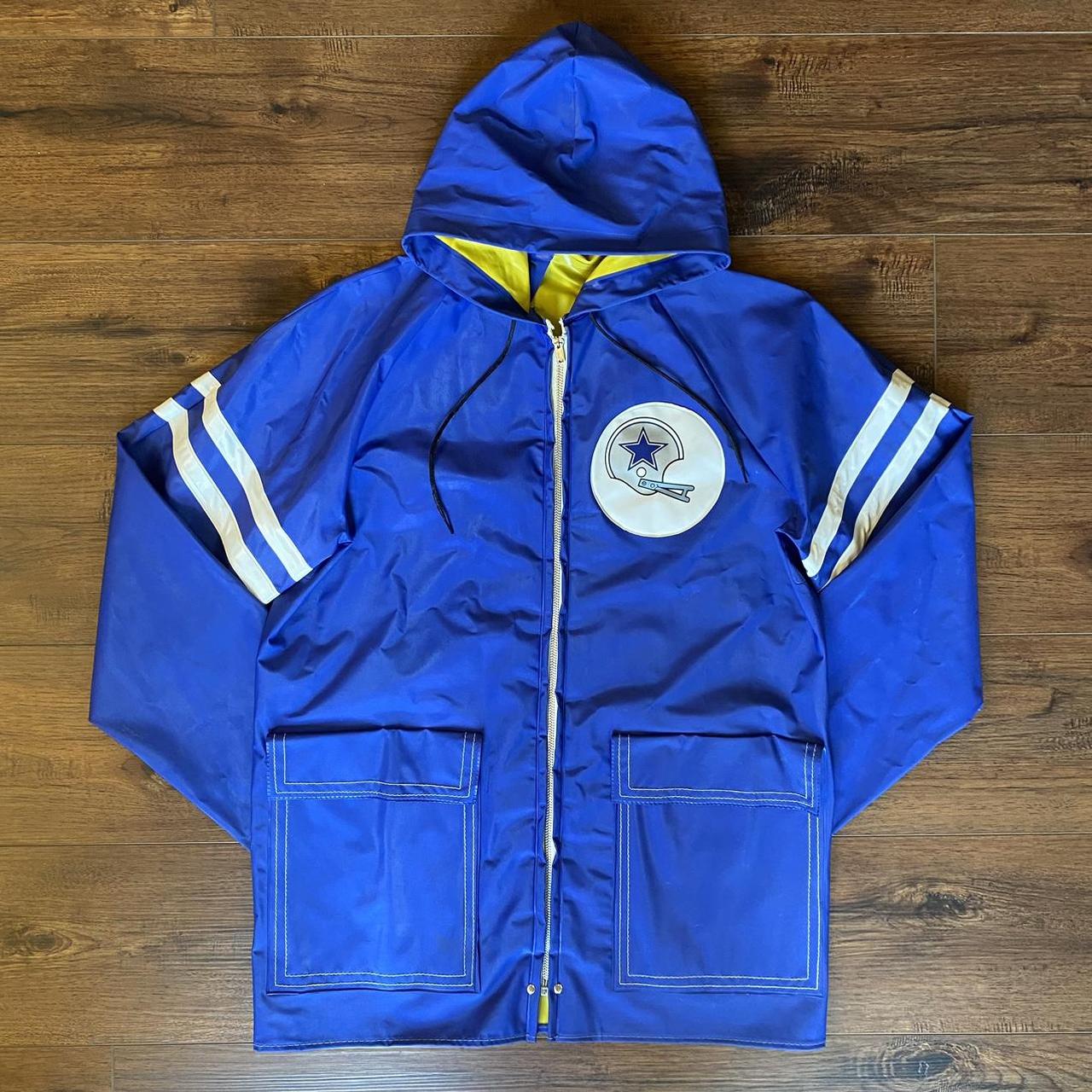 Vintage Cowboys Rain Jacket 1980s blue and yellow... - Depop
