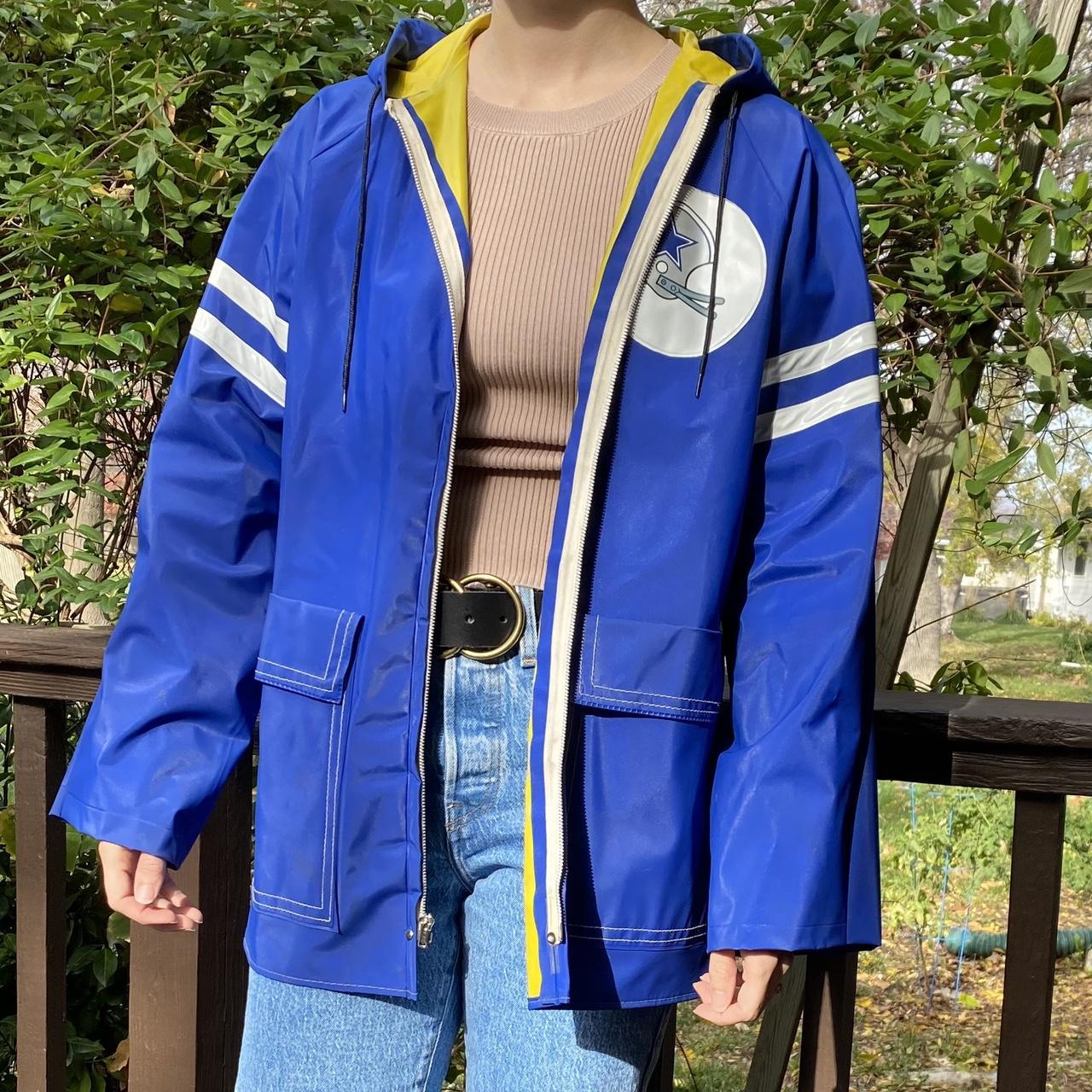 Vintage Cowboys Rain Jacket 1980s blue and yellow... - Depop