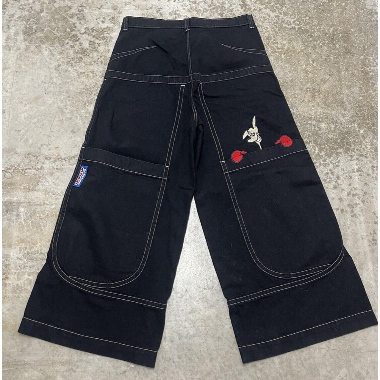 JNCO kangaroo BLACK Y2K jeans 38x32 skate Rave baggy... - Depop