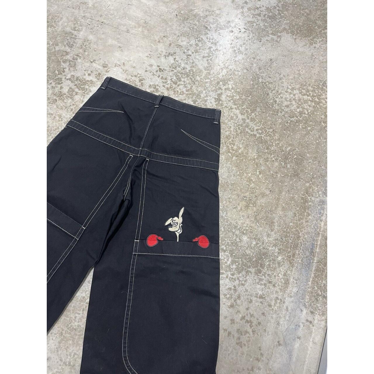 JNCO kangaroo BLACK Y2K jeans 38x32 skate Rave baggy... - Depop