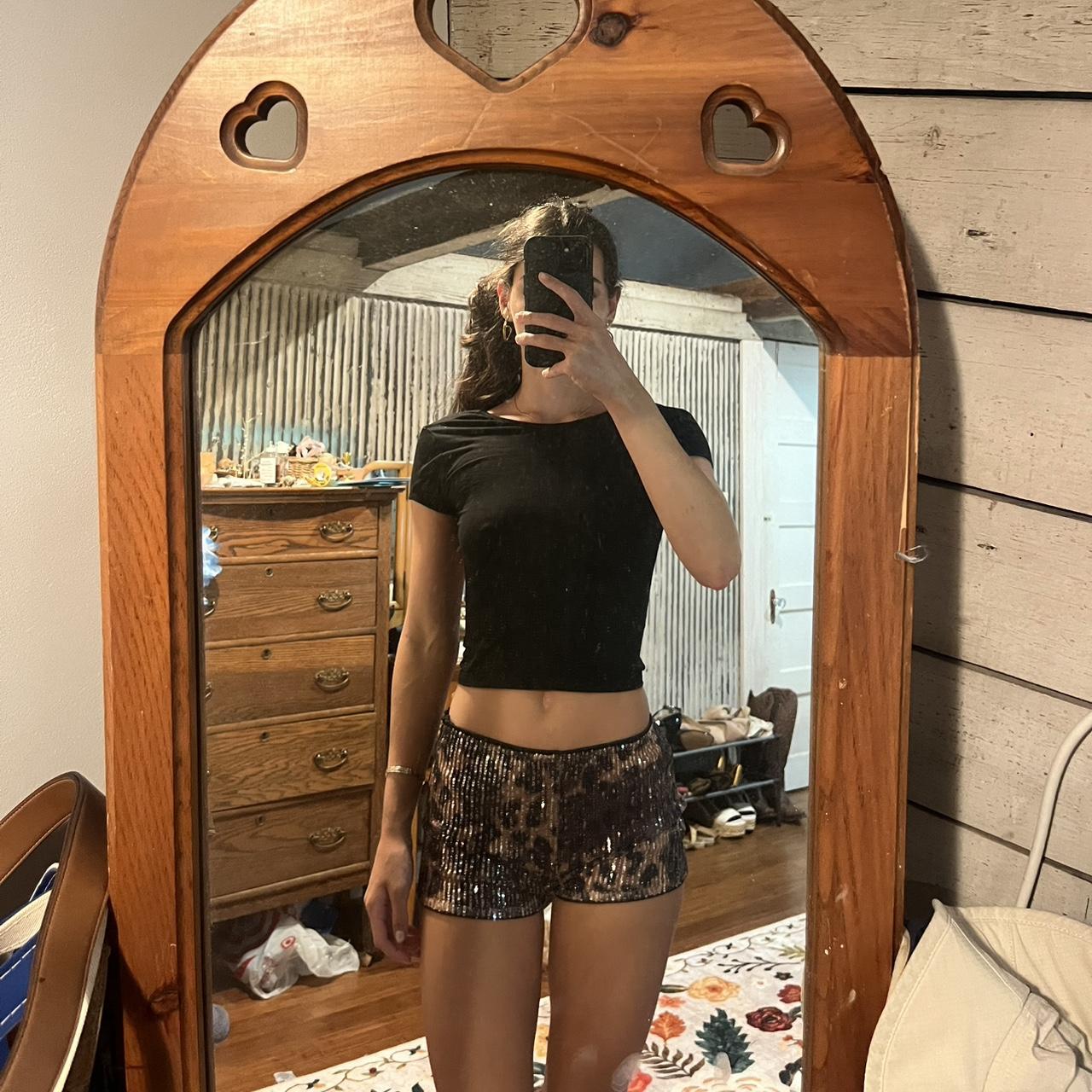 ROMWE black and gold cheetah shorts... | Depop