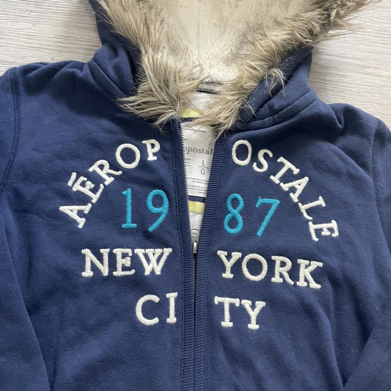 Y2k vintage Aeropostale fur lined zip up hoodie with... - Depop