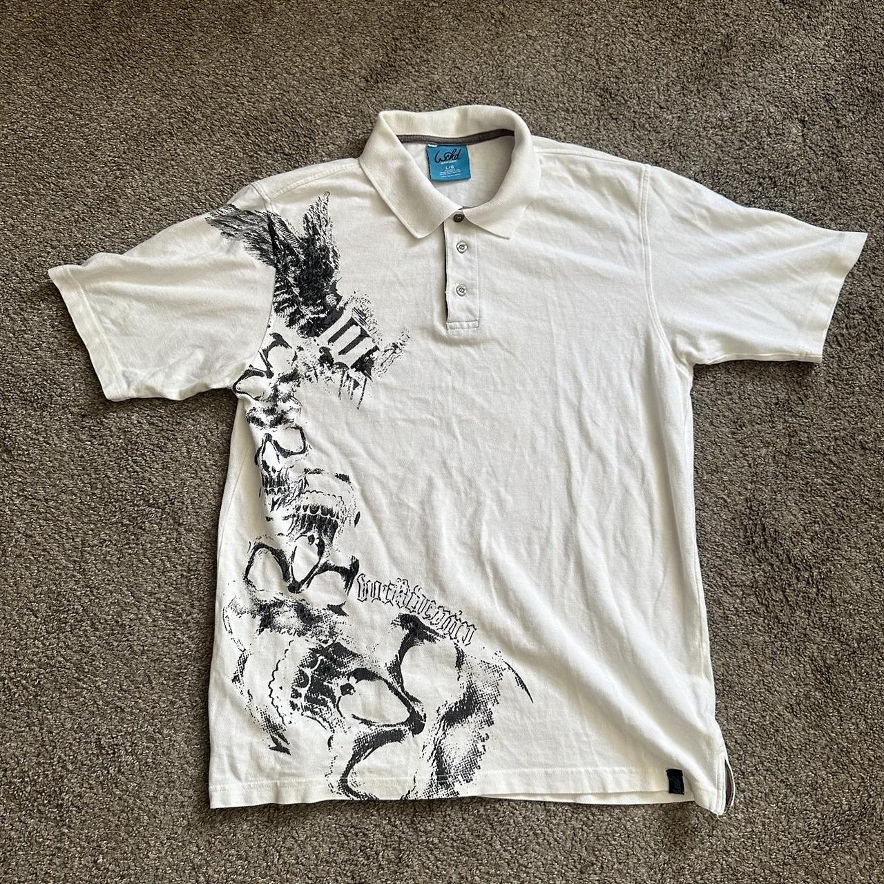 White Skull Button up Shirt - Depop