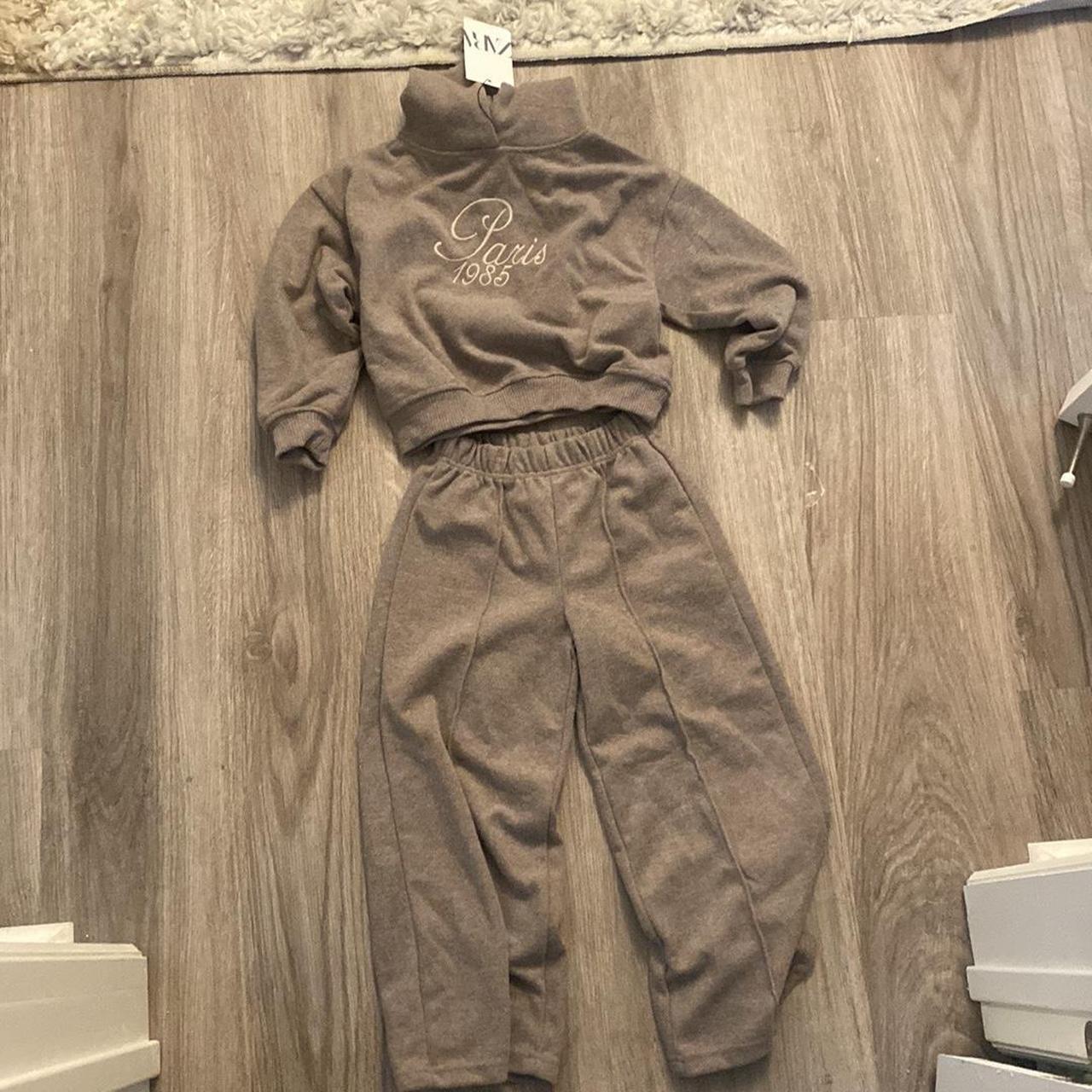Zara Brown and cream tracksuit set Size 6-7 - Depop