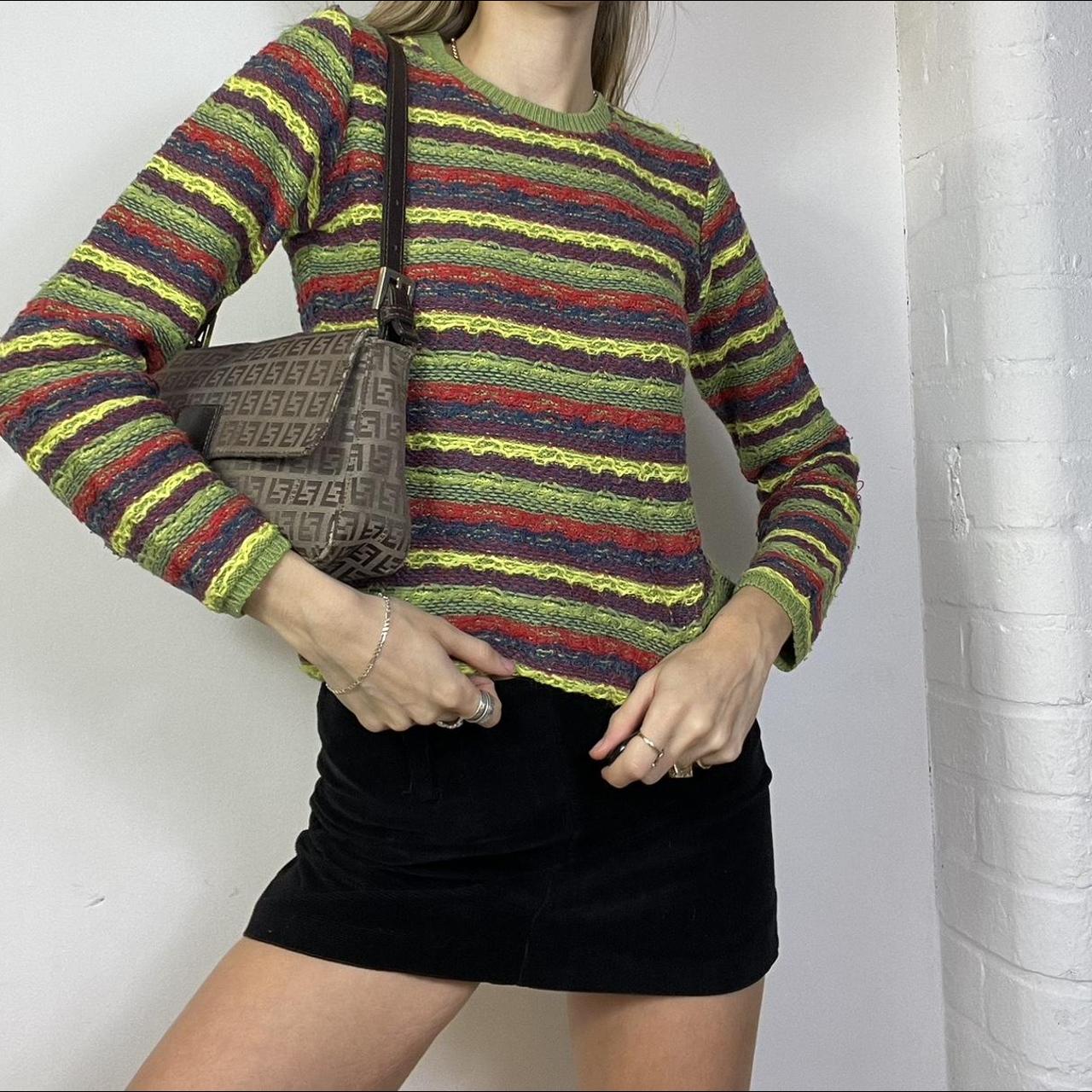 Vintage knitted jumper Y2K knitted jumper. Green... - Depop