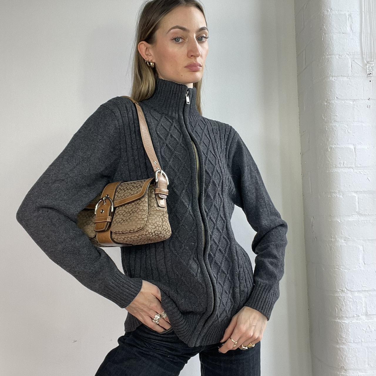 Vintage zip cardigan Y2K cable knit zip up sweater... | Depop