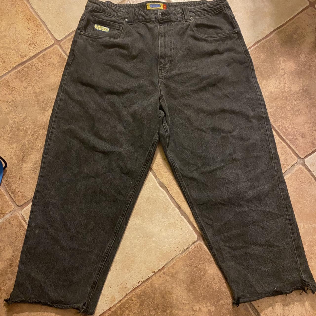 Black and grey empyer baggy jeans Size: 40x36 (40w... - Depop