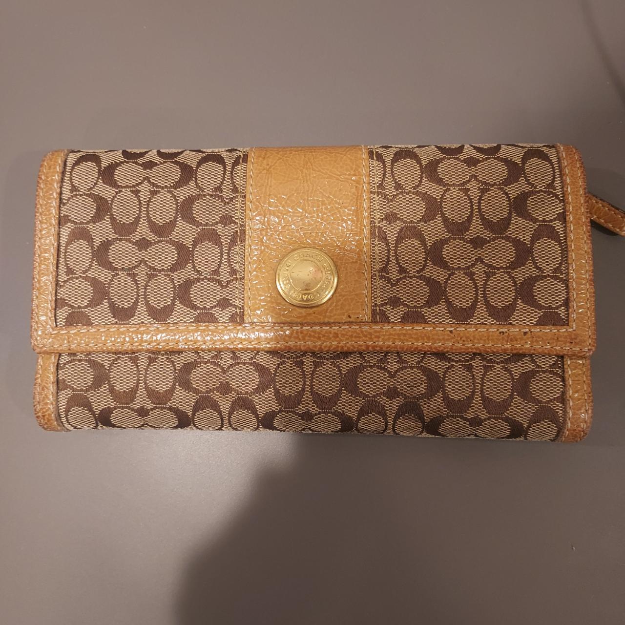 Brown and tan Coach wallet with check book holder.... - Depop