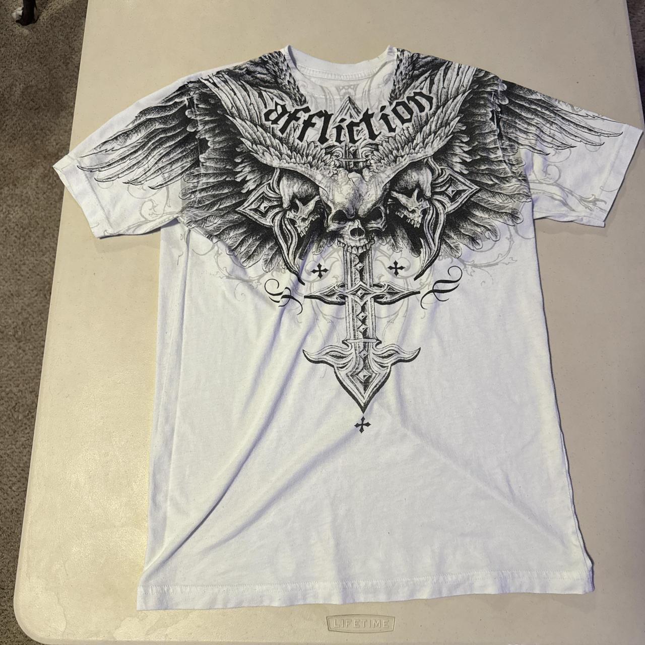 size large fit large white affliction tee - Depop