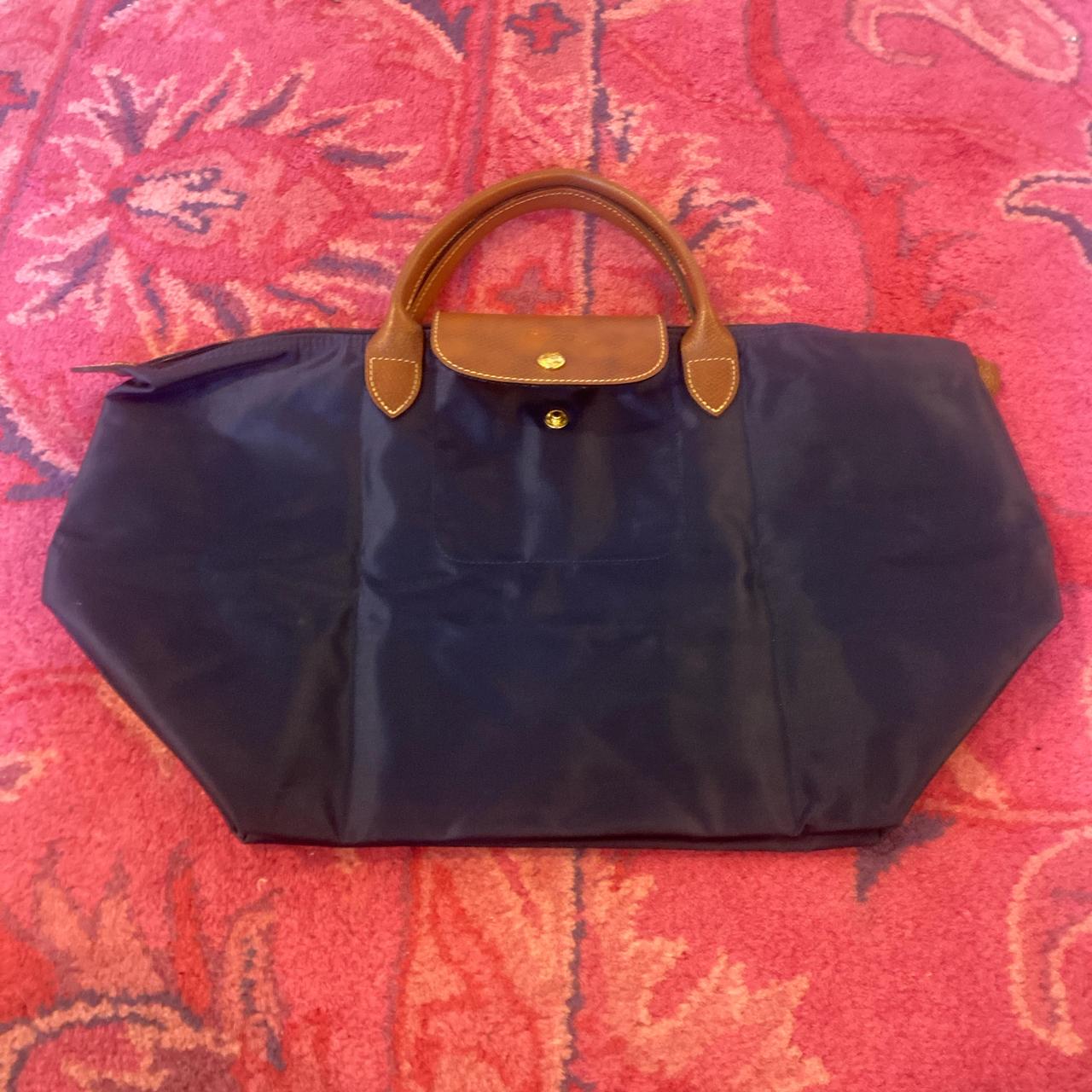 Navy Longchamp medium short handle le pliage. New... - Depop