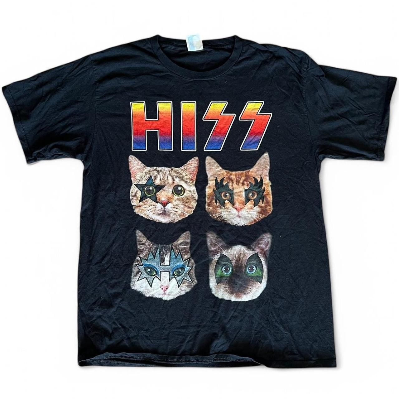 Hiss Cat Graphic T-Shirt funny cat band tee,... | Depop