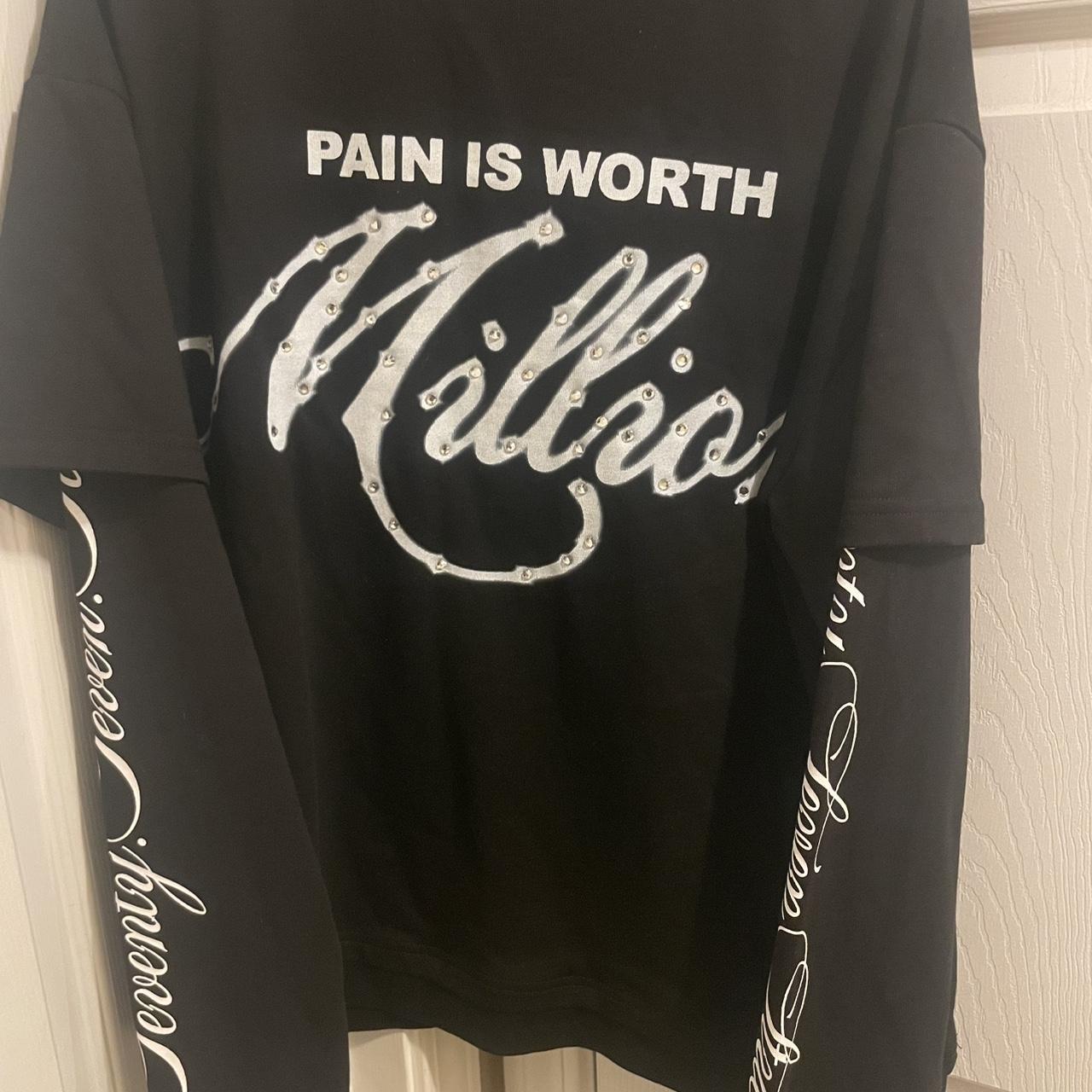 77studios Pain is worth millions black rhinestone... | Depop