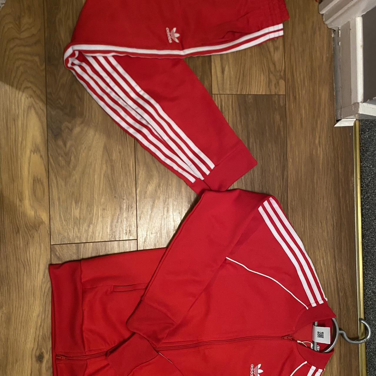 white and red adidas sst tracksuit - Depop