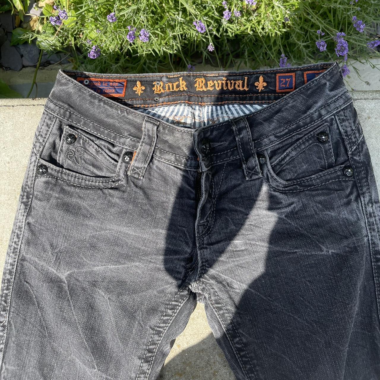 ROCK REVIVAL dark grey jeans no stretch small... - Depop