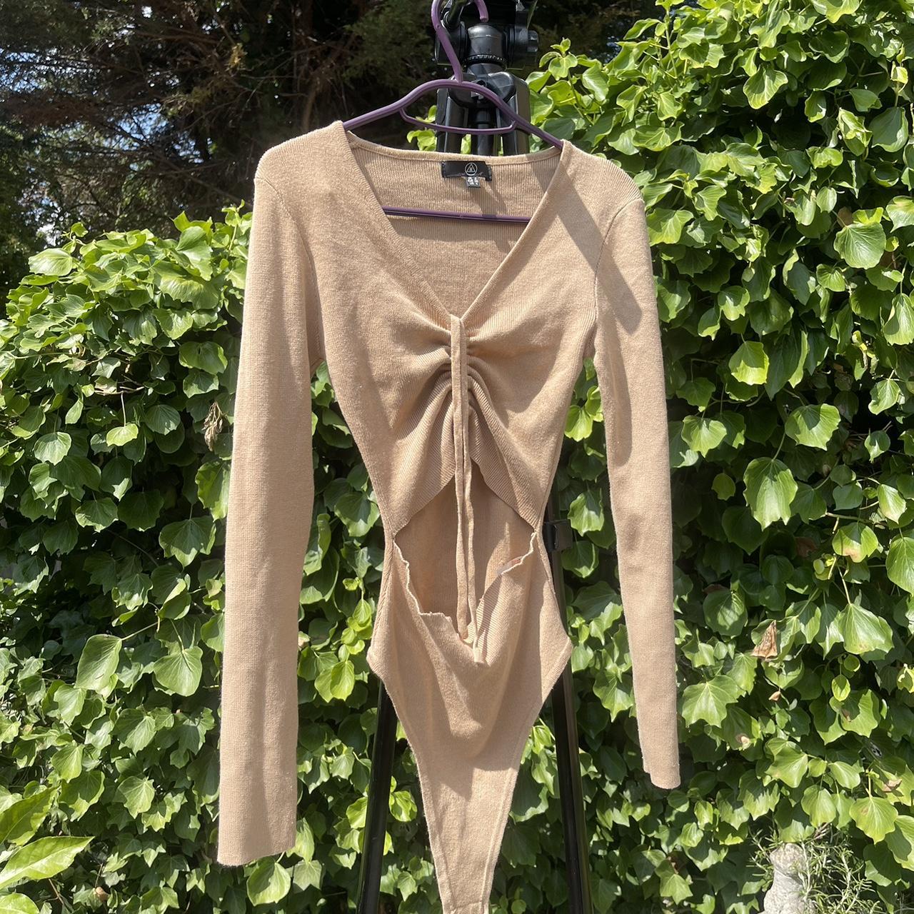 MISSGUIDED tan cut out body suit - Depop