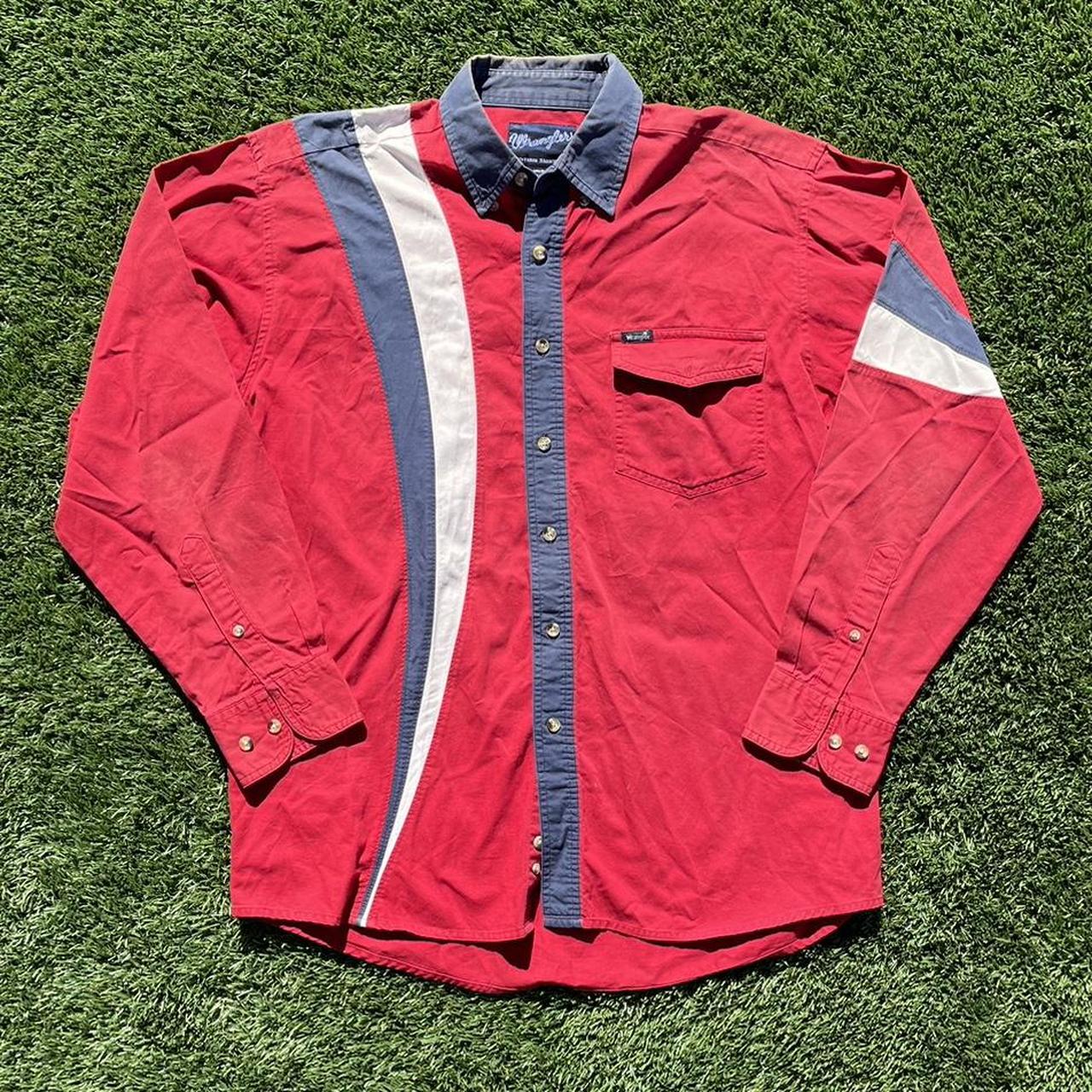 Vintage 90s Wrangler Button Up Shirt Red Embroidered... - Depop