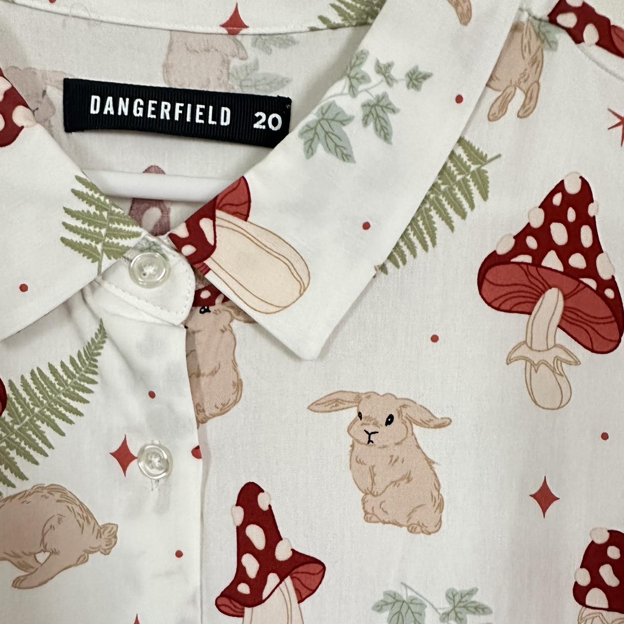 Dangerfield bunny and shrooms button up shirt, size... | Depop