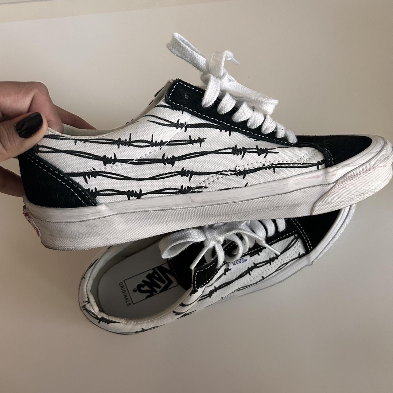 Us women’s 10 men’s size 8.5 vans with barbed wire... - Depop