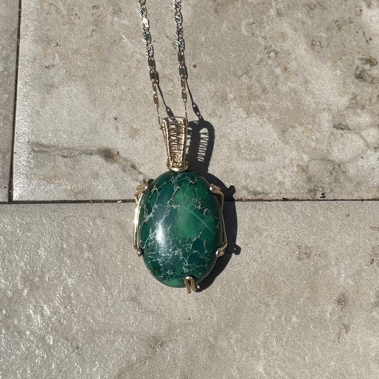 Wire wrapped Impression Jade pendant 📿📿📿📿📿 Gold... - Depop