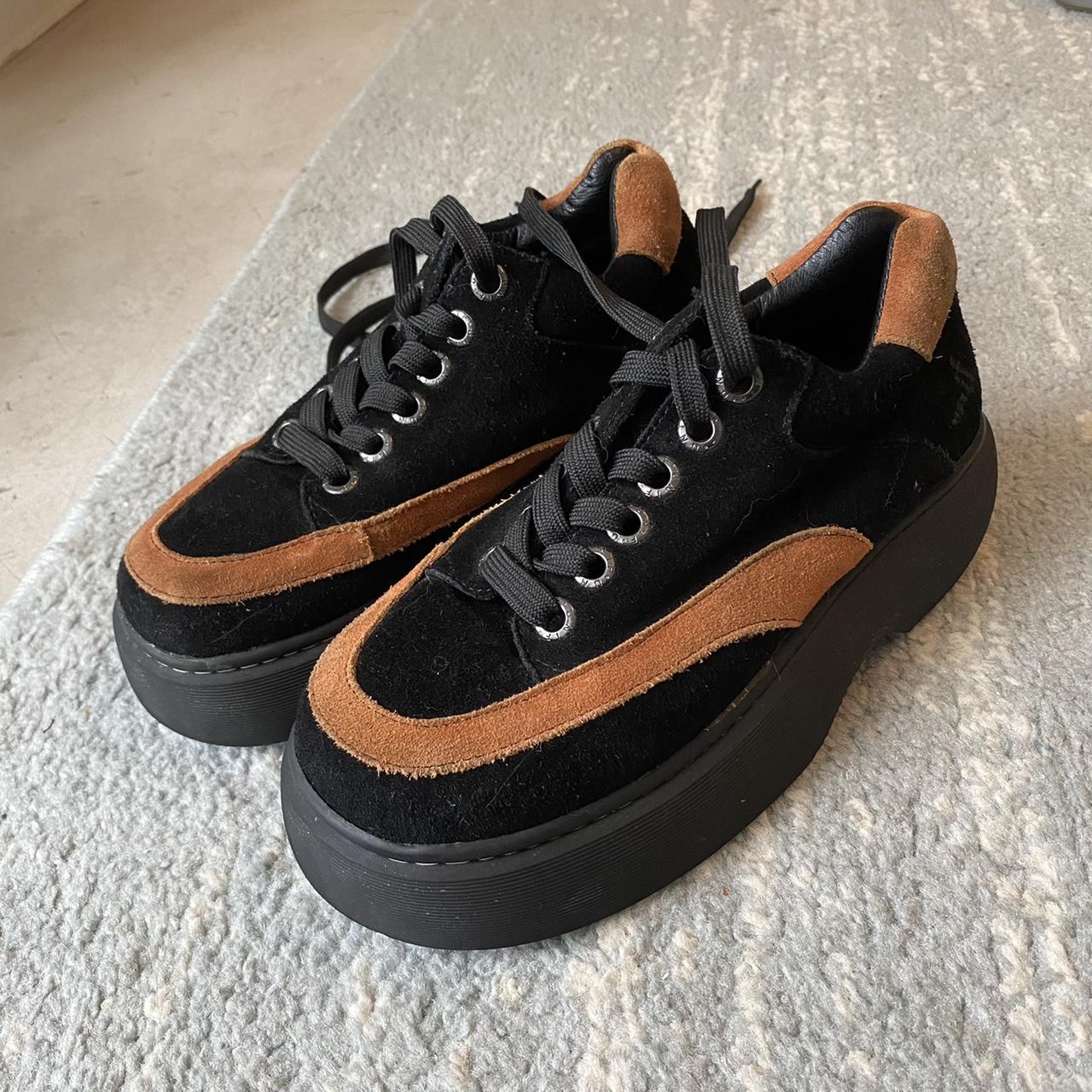 Unif cliff shoes Black and brown suede lace up ankle... - Depop