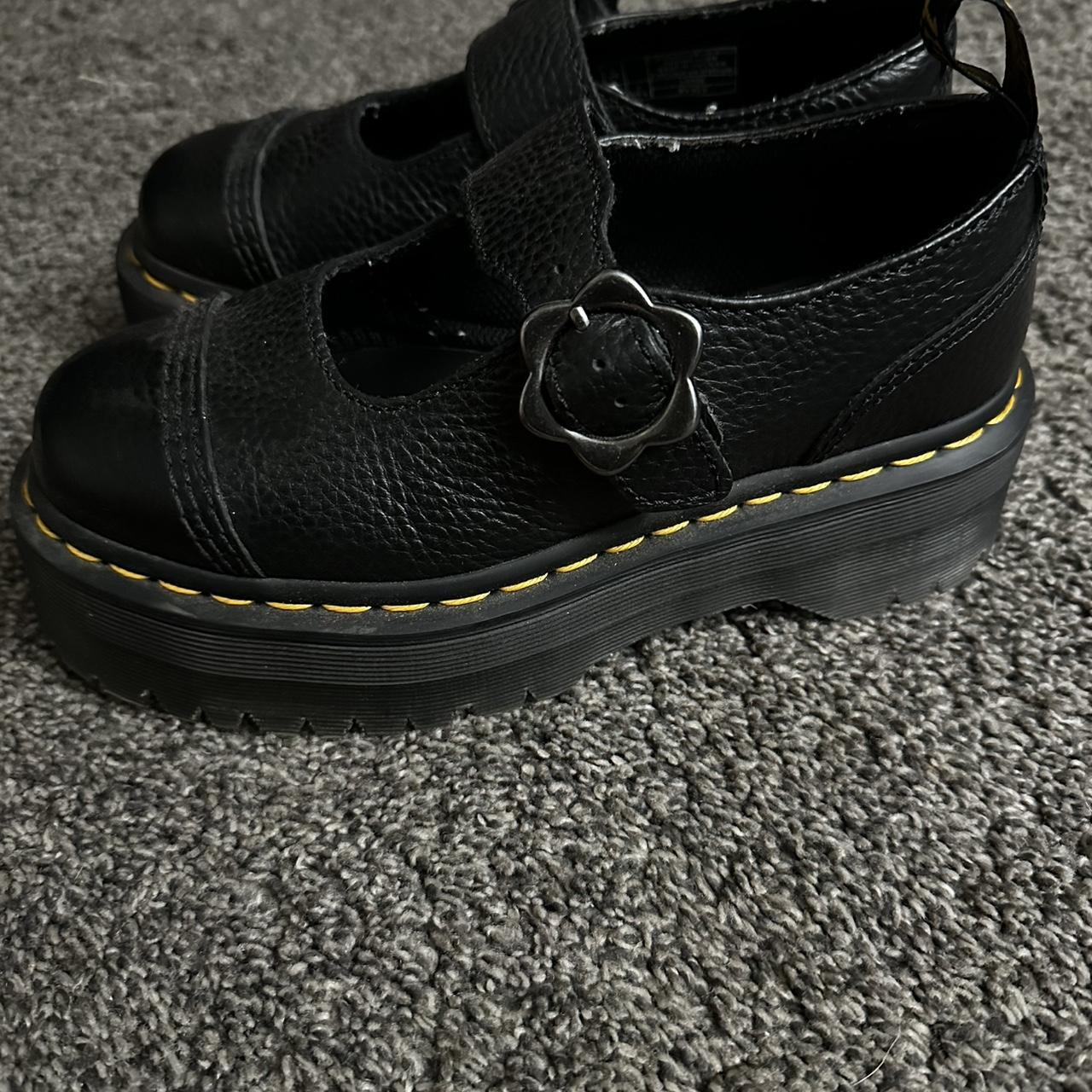 Addina flower buckle leather platform shoes never... - Depop