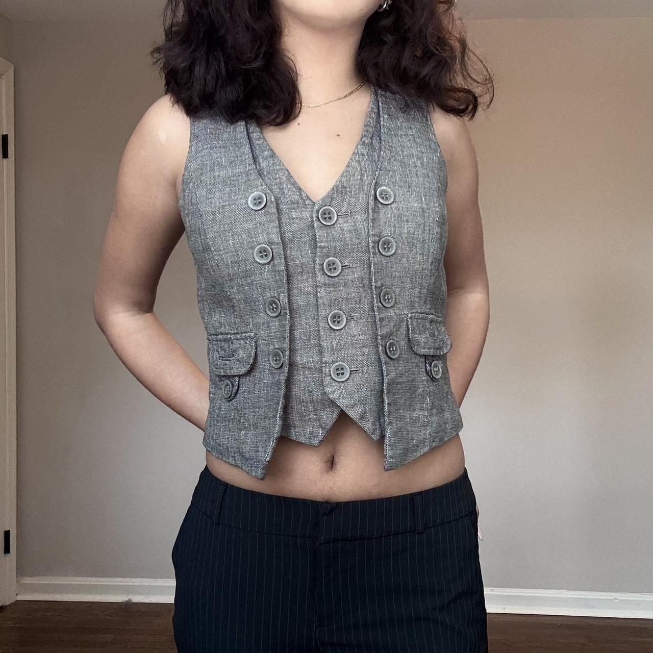 beige/grey button up vest | Patrice Bereal Size:... | Depop
