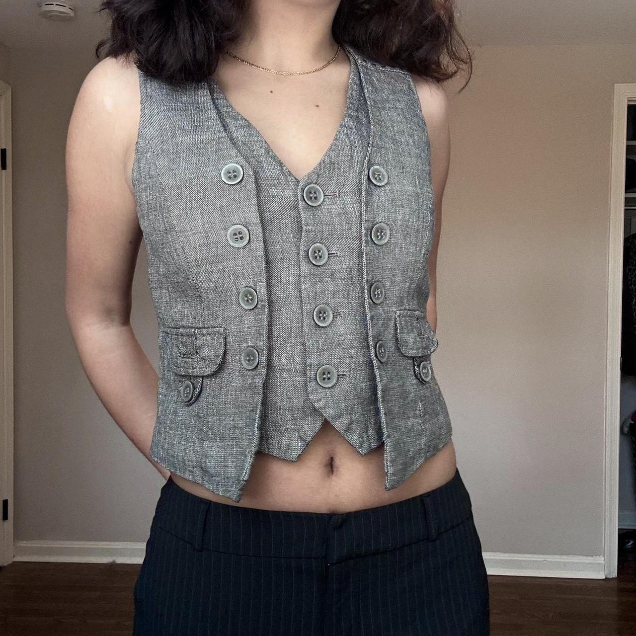 beige/grey button up vest | Patrice Bereal Size:... | Depop