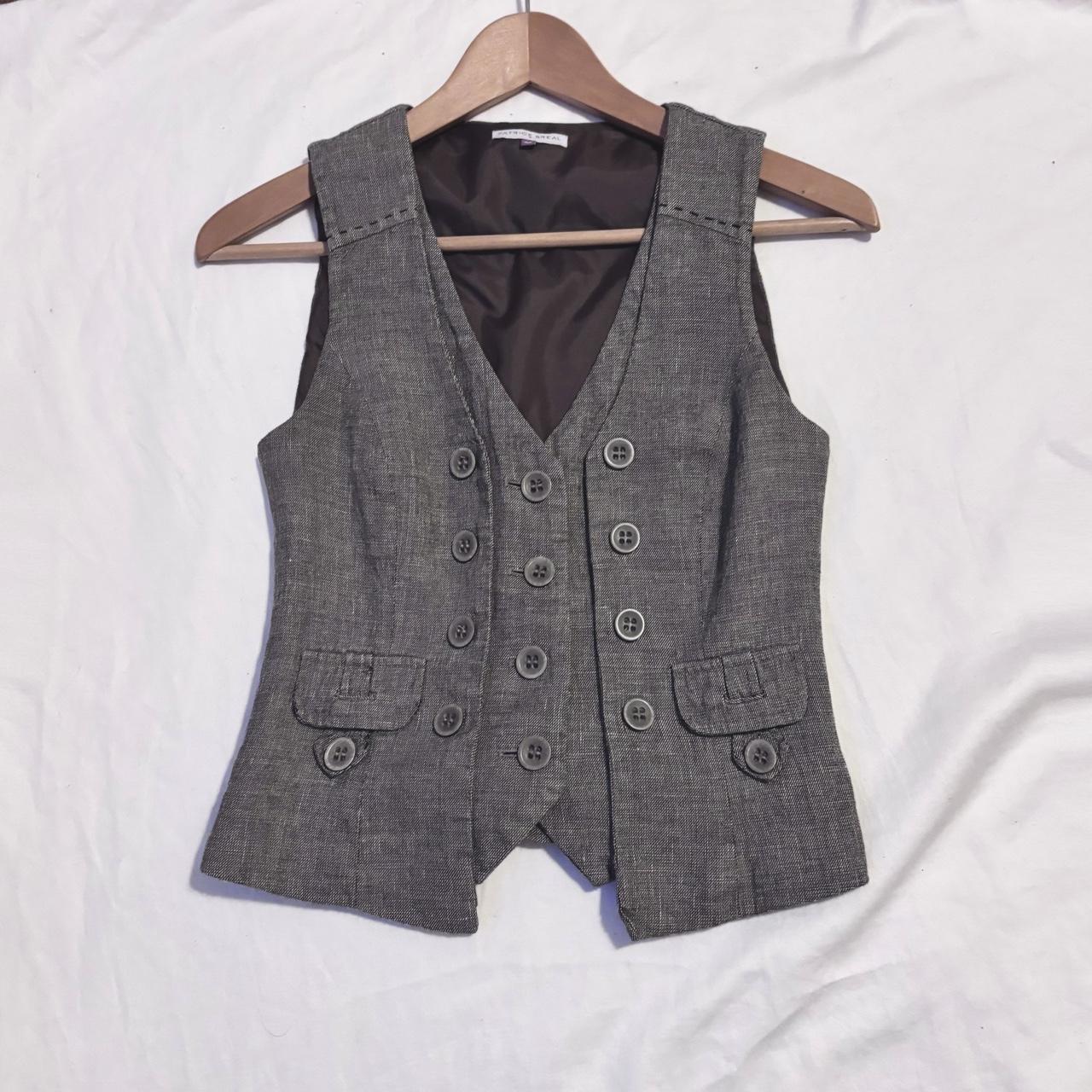 beige/grey button up vest | Patrice Bereal Size:... | Depop