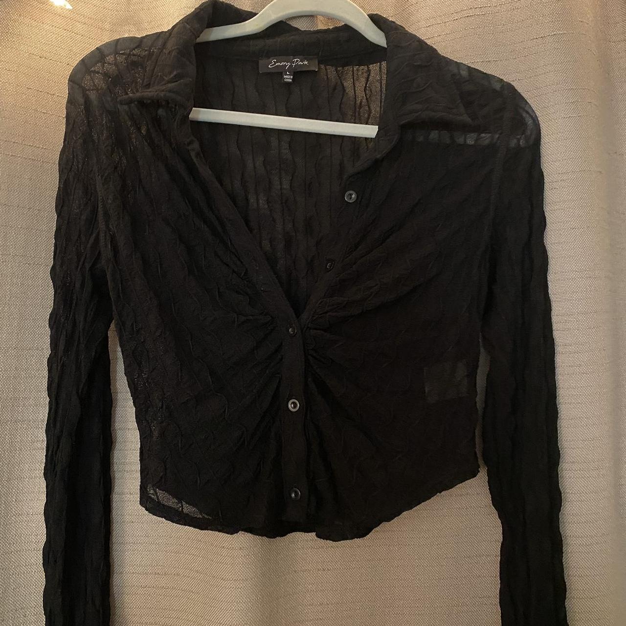 Boutique sheer long sleeve button up Size large - Depop
