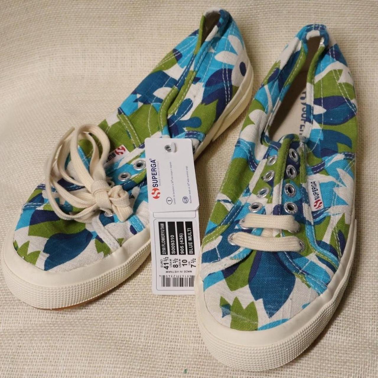 Superga Blue/green floral lowtop sneakers Open to... | Depop